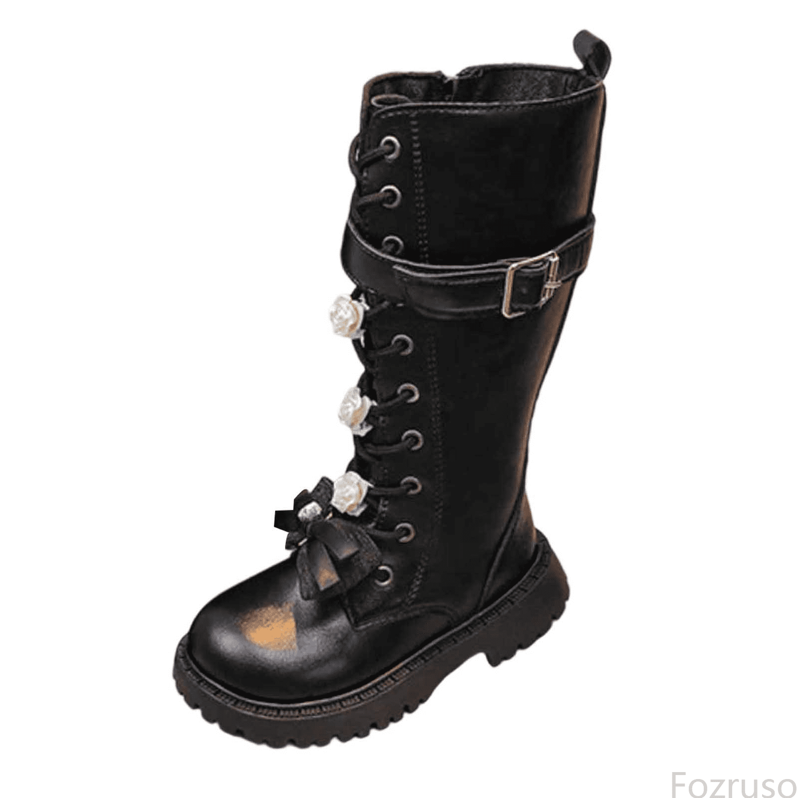 Fozruso Winter Girls Boots Leather Mid Calf Height Ankle Warm Lace Up ...