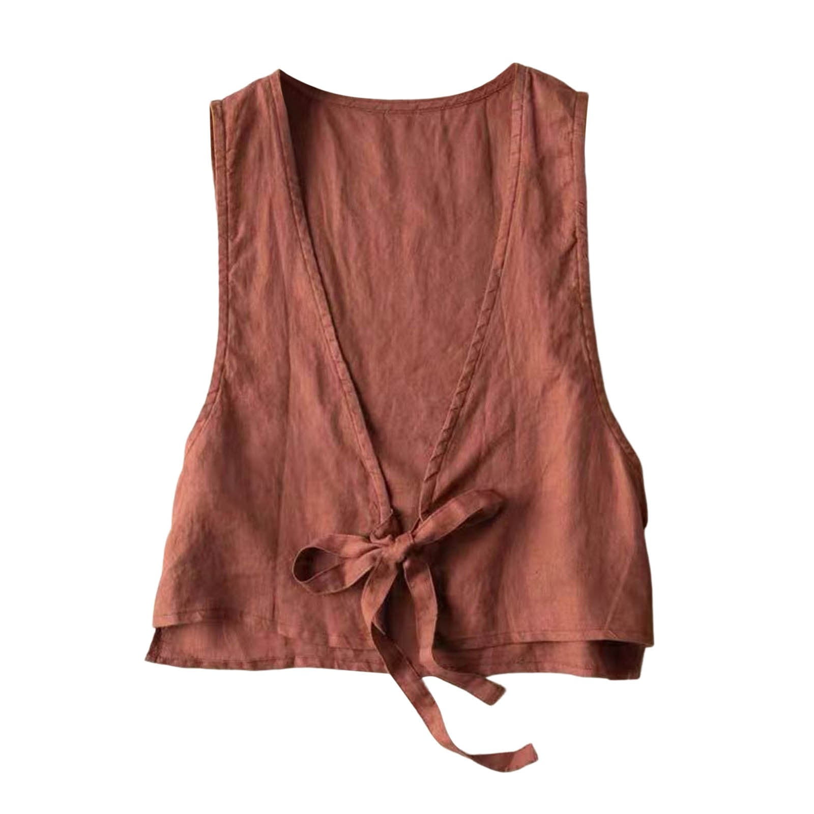 Fozruso Womens Cotton Linen Vest Casual Loose V Neck Sleeveless Vests ...