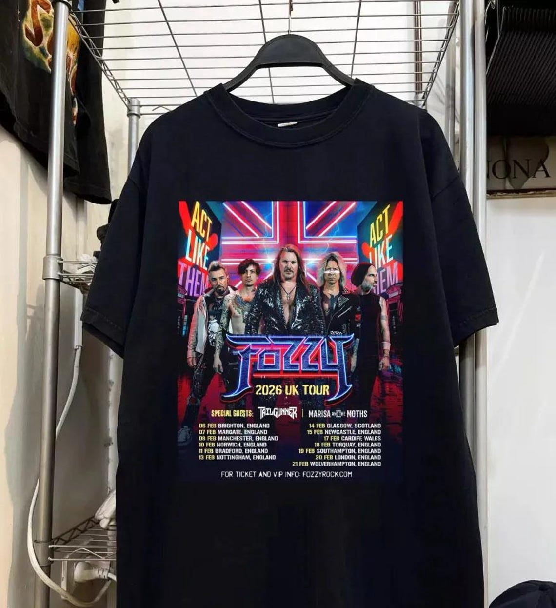 Fozzy Band Tour Shirt 2026, UK Rock Metal Concert T Shirt,Black Color ...