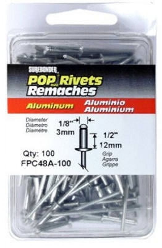 Fpc Surebonder 100 Pack Long Aluminum Rivet 1/8" Diameter - Walmart.com