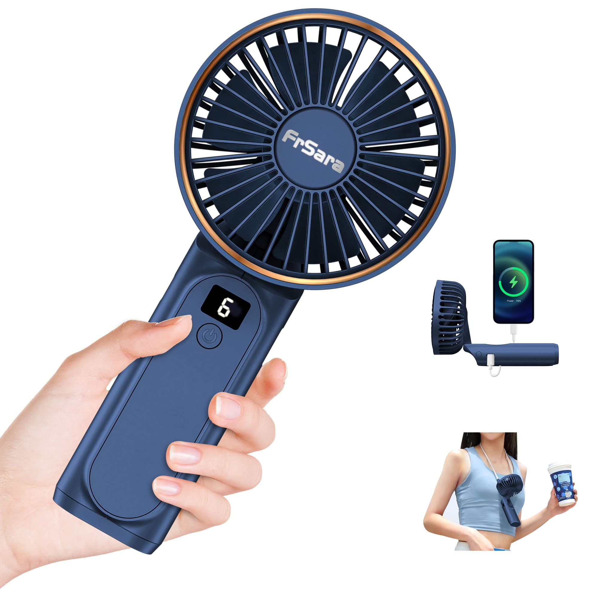 FrSara Portable Handheld Mini Fan, Neck Fan, 4000mAh Desk Fan, 180 ...