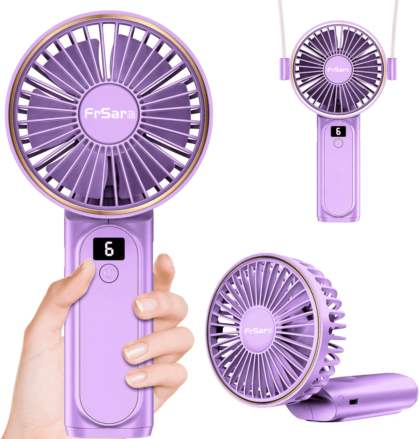 FrSara Portable Mini Fan, USB Rechargeable, 6 Speeds, Foldable, Neck ...