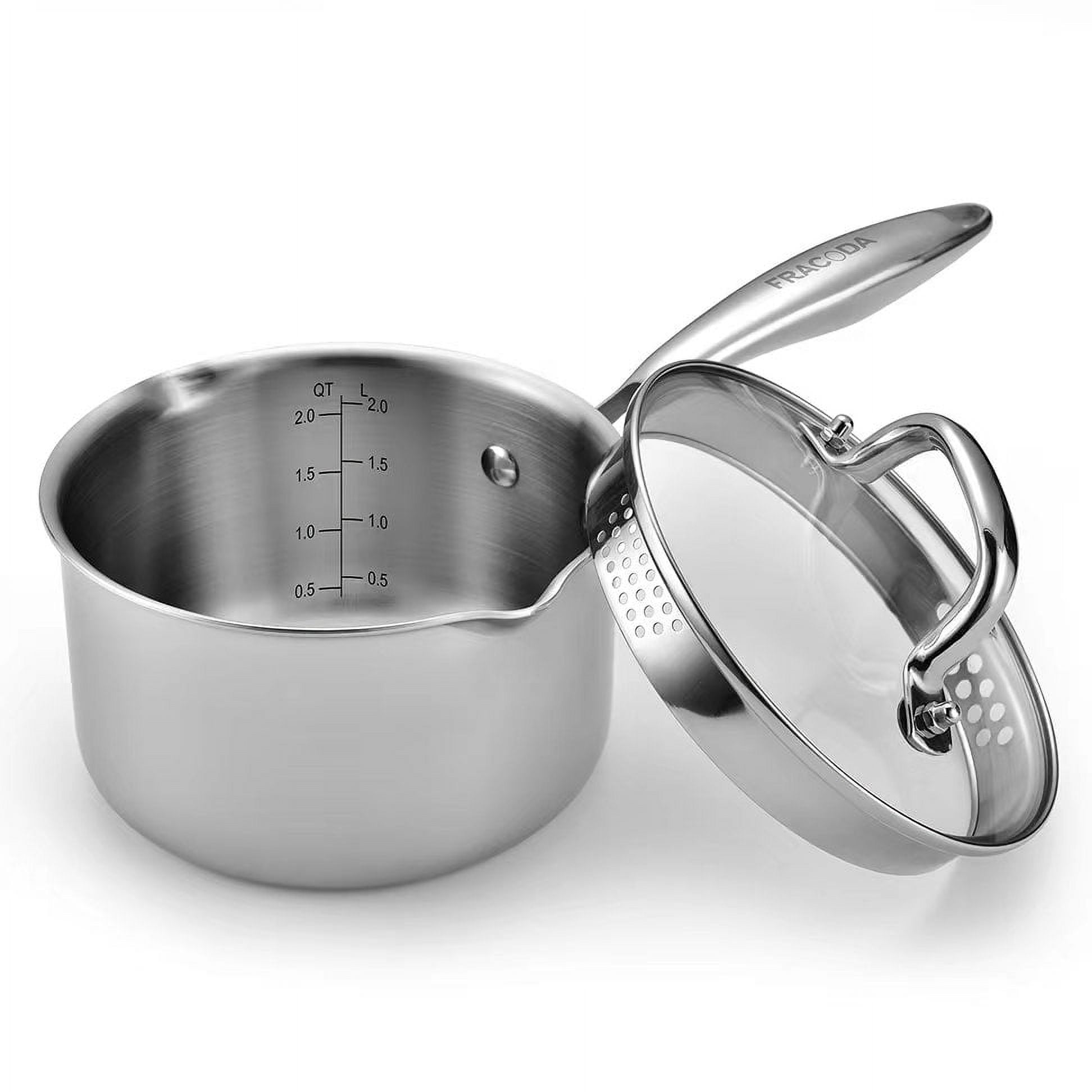 Fracoda 1.5 Quart Saucepan with Strainer Glass Lid, Stainless Steel ...
