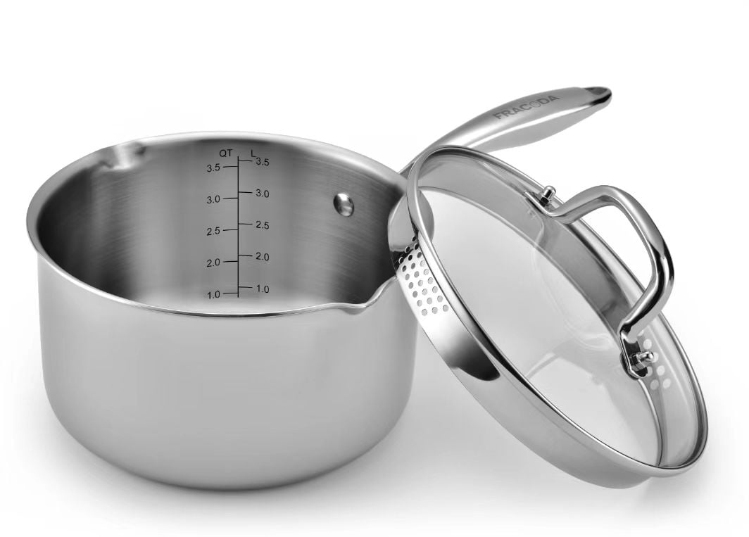 Fracoda, Saucepan with Strainer Glass Lid, 3.5 Quart, Stainless Steel ...