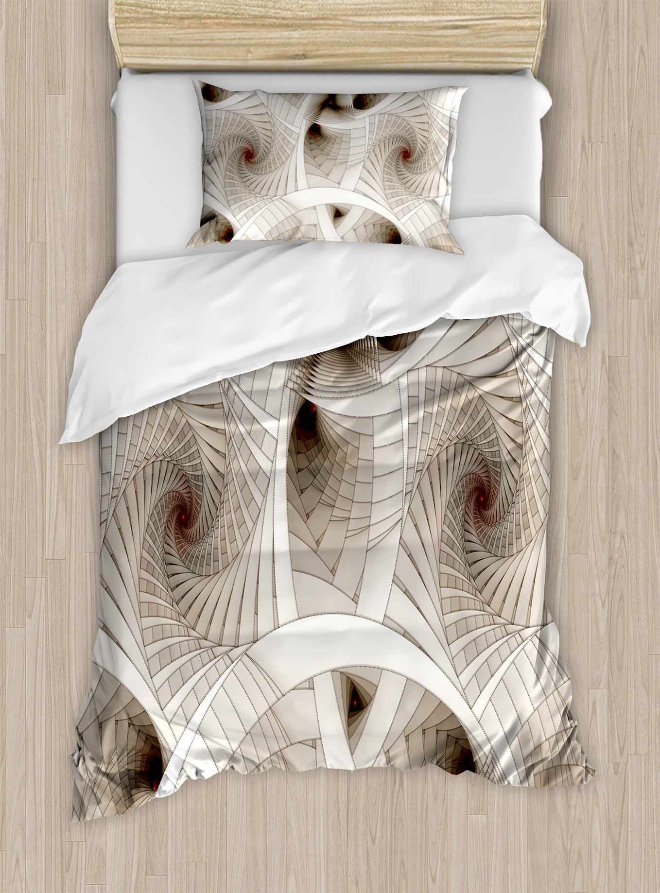 Fractal Duvet Cover Set, Abstract Digital Futuristic Curved Spirals Sci ...