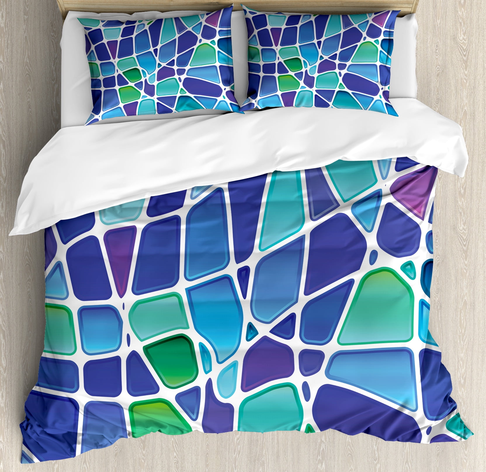 Fractal Duvet Cover Set, Ceramic Mosaic Style Forms Trippy Abstract ...