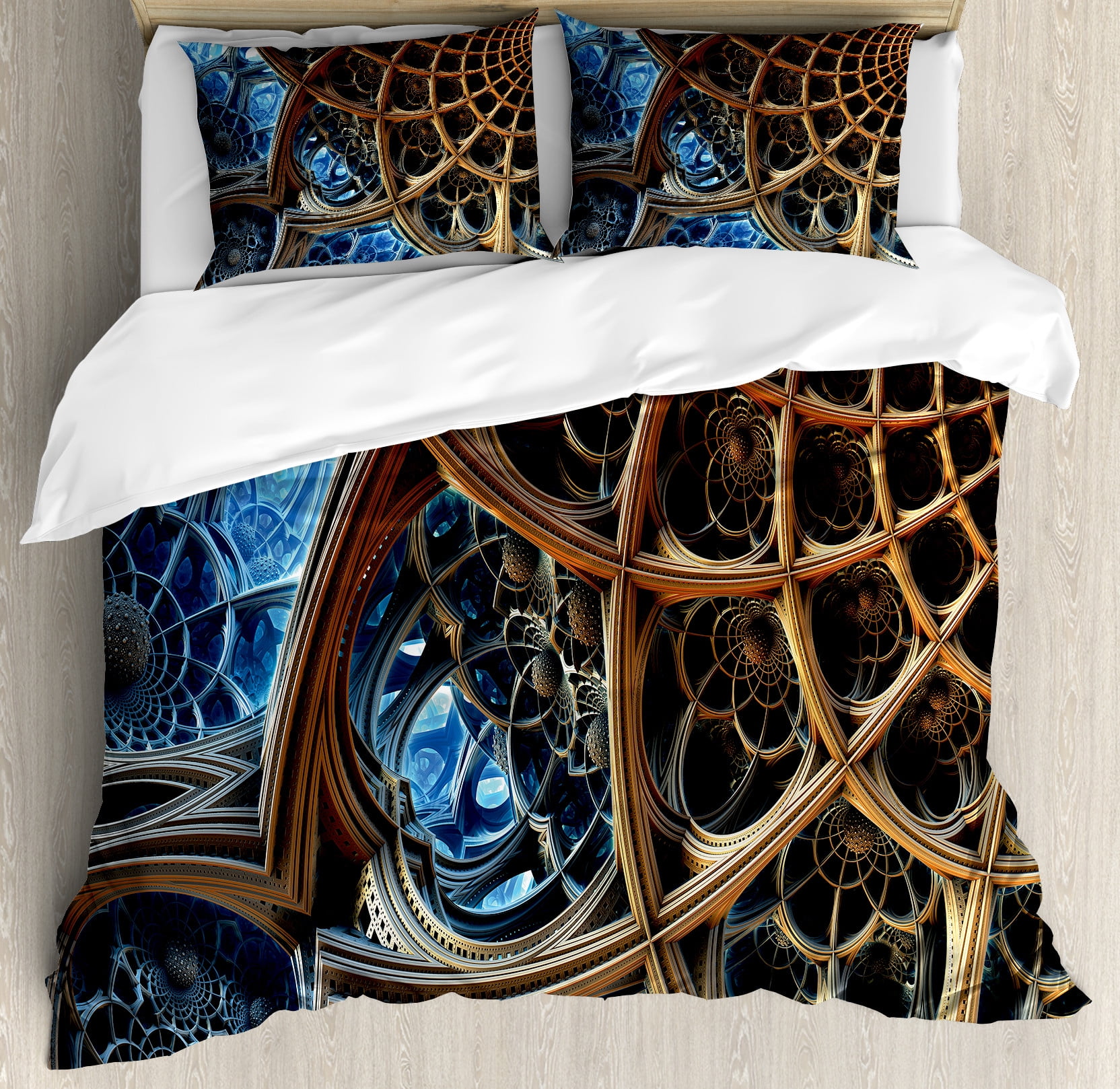 Fractal Duvet Cover Set, Dimensional Stripes Pattern with Retro Baroque ...