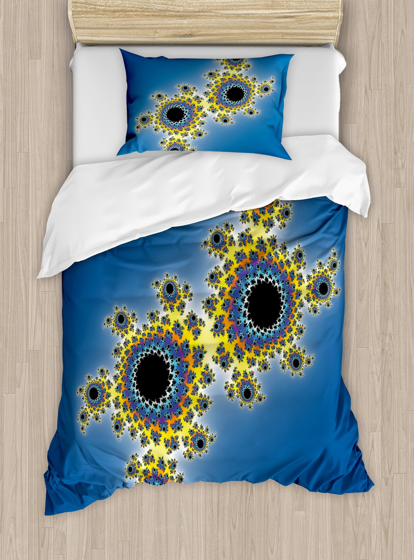 Fractal Duvet Cover Set, Floral Spiral Unusual Contemporary Pattern ...