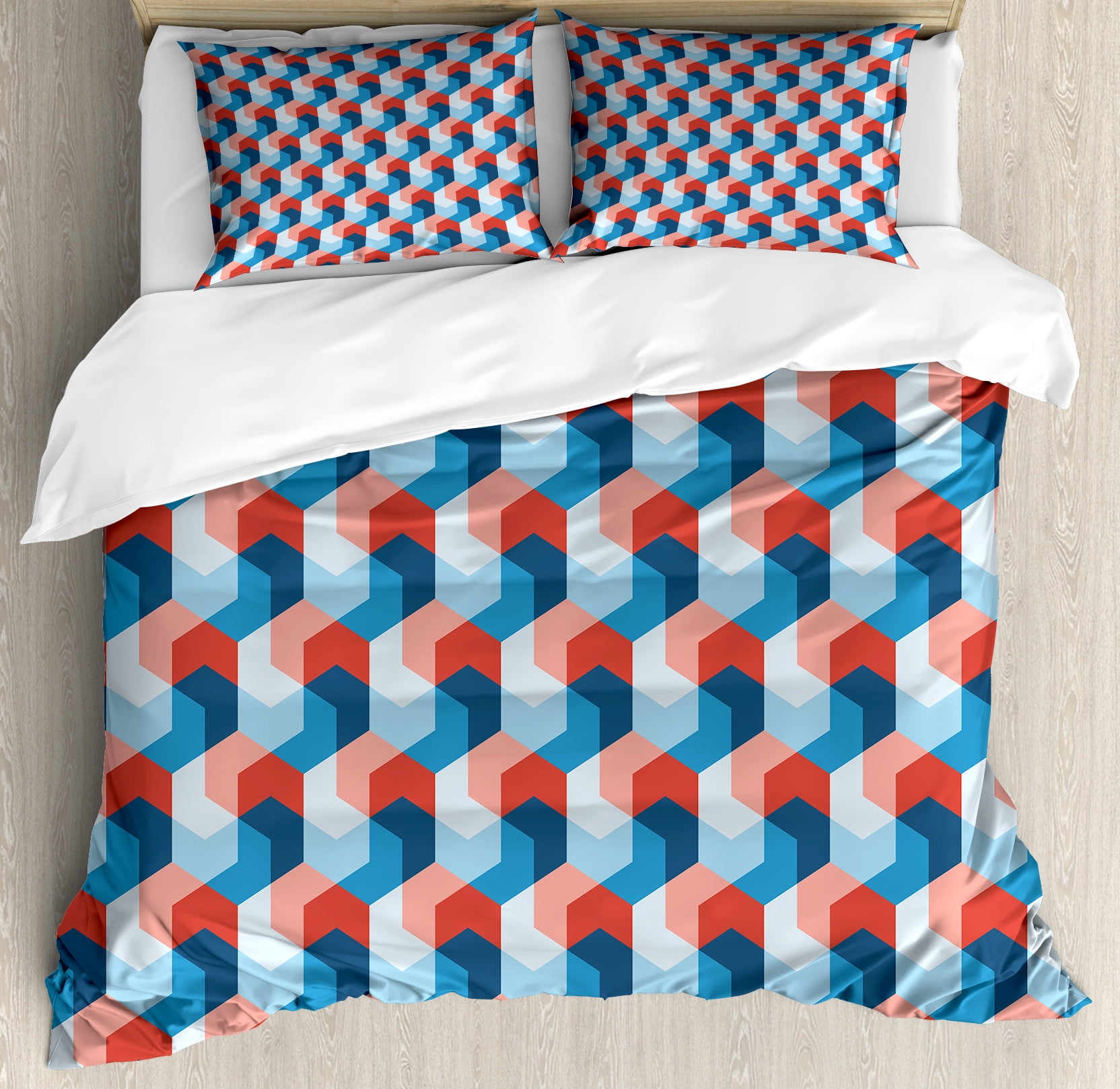 Fractal Duvet Cover Set, Mosaic Style Hexagonal Mirroring Geometrical ...