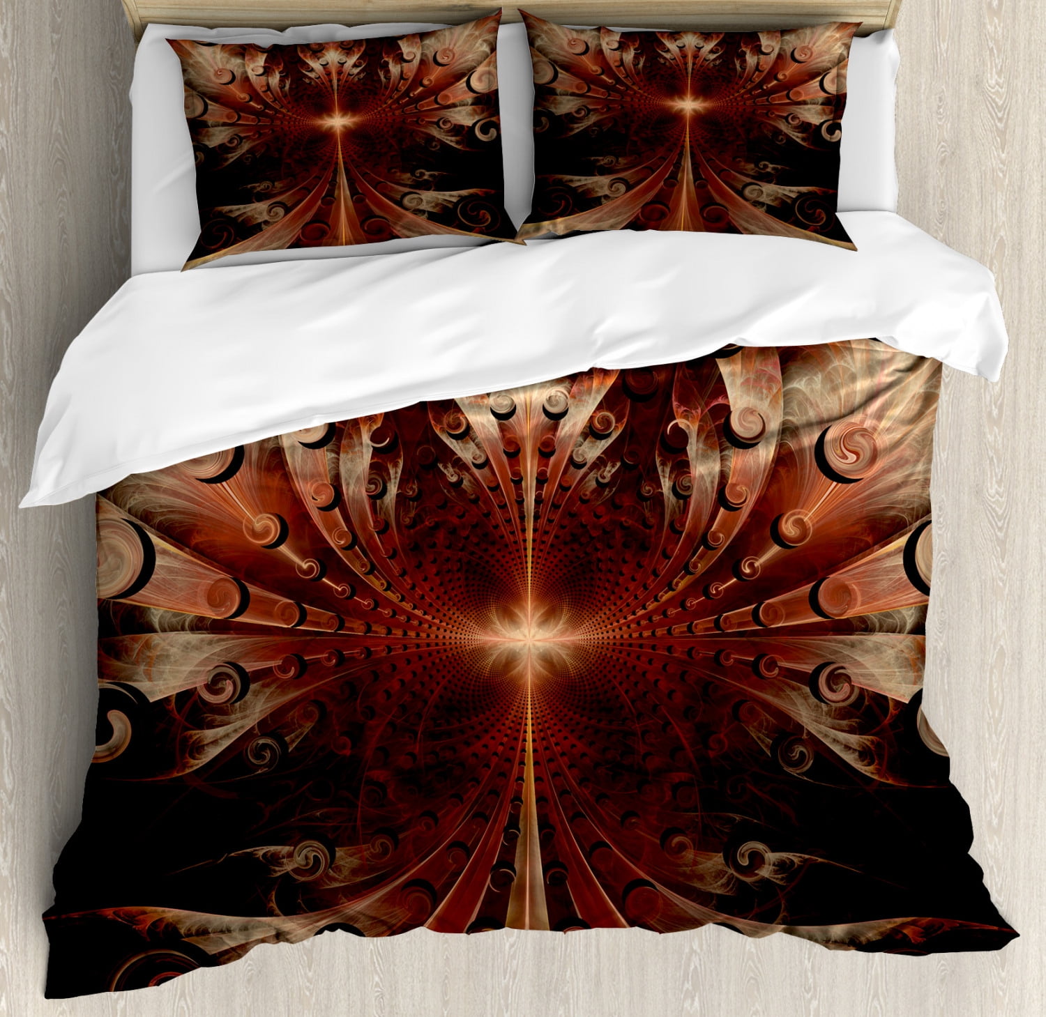 Fractal Duvet Cover Set Queen Size, Gothic Medieval Heraldic Ornamental ...