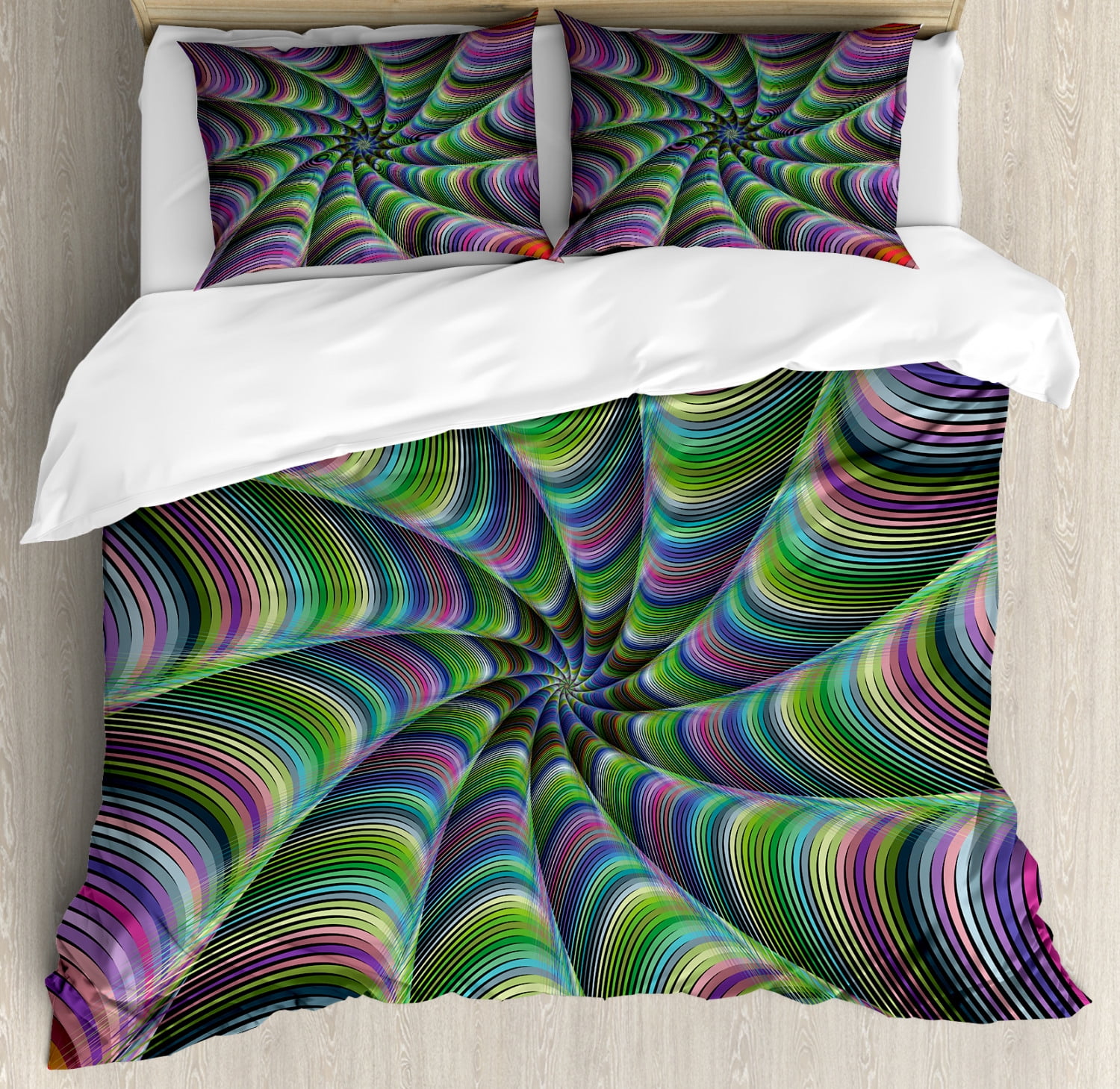 Fractal Duvet Cover Set, Psychedelic Tentacles Converging into Flower Form Infinity Spinning ...