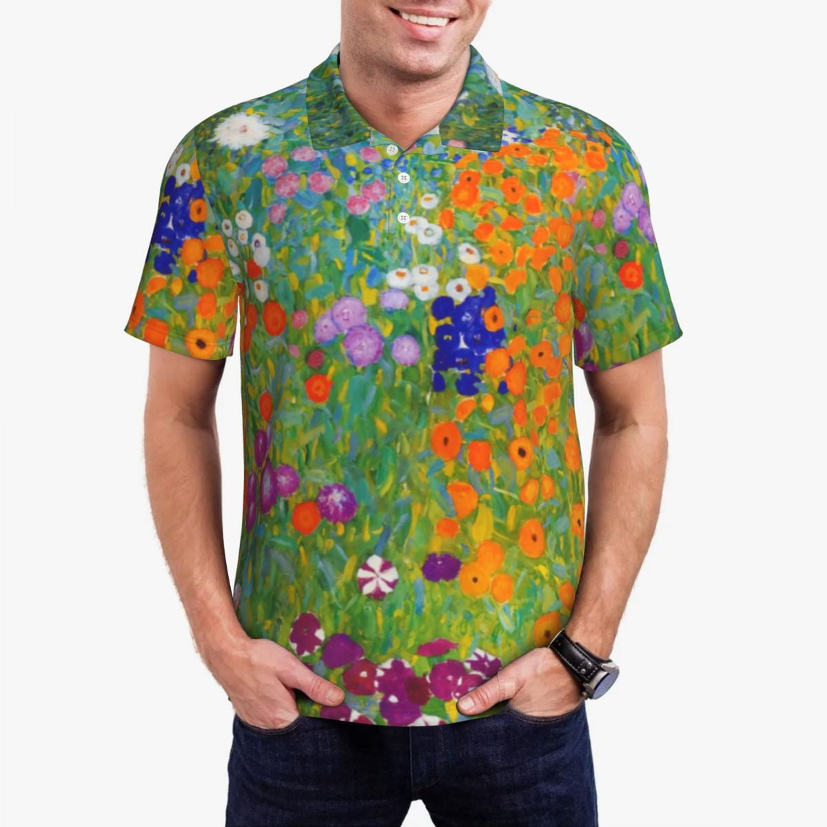 Fractal Flower Print Casual T-Shirts Abstract Modern Art Polo Shirts ...