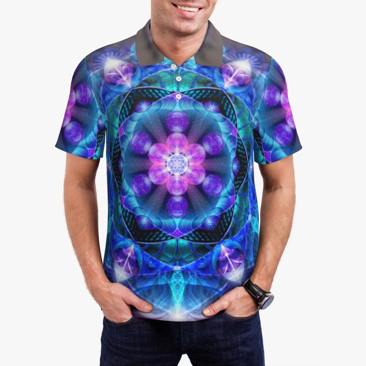 Fractal Flower Print Casual T-Shirts Abstract Modern Art Polo Shirts ...