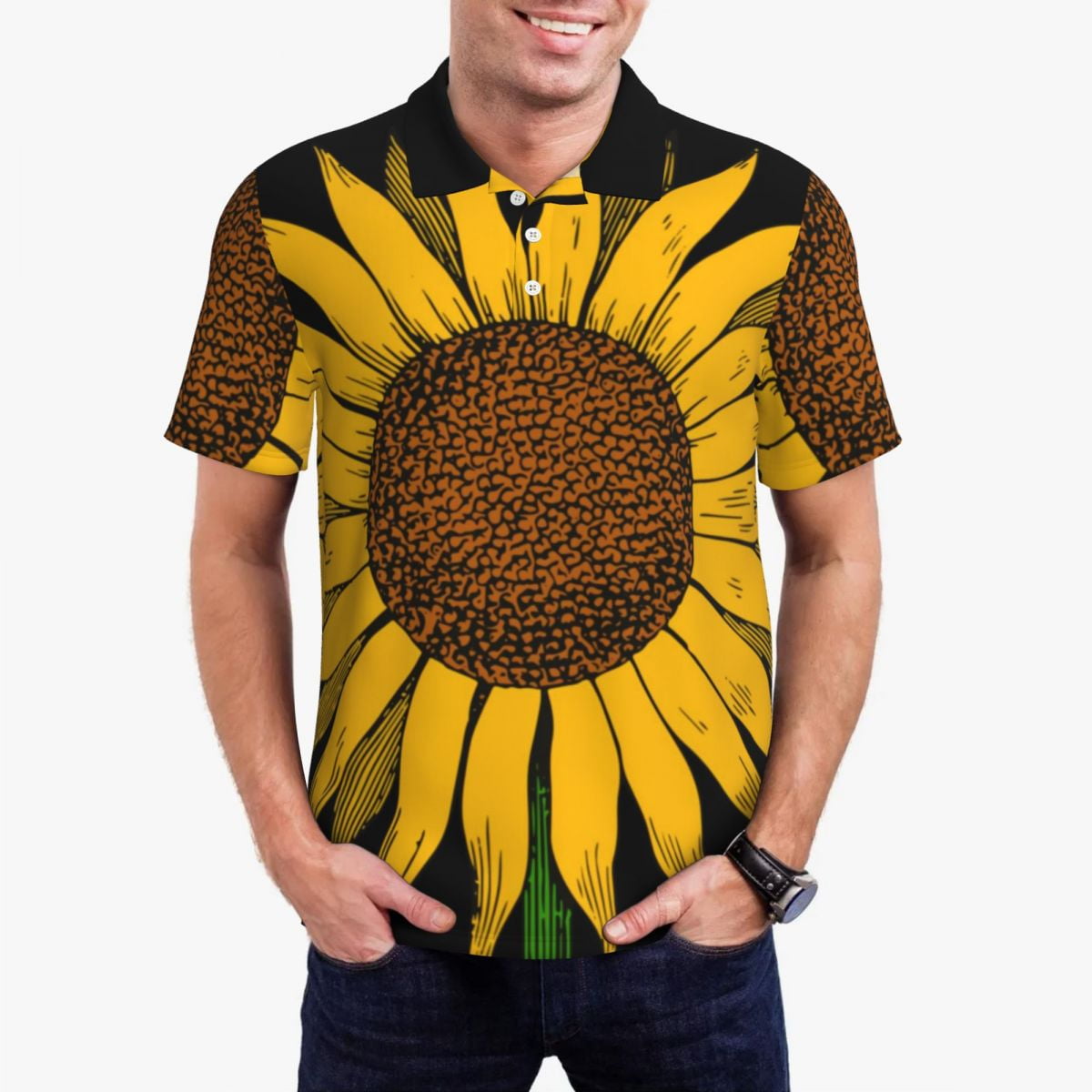 Fractal Flower Print Casual T-Shirts Abstract Modern Art Polo Shirts ...