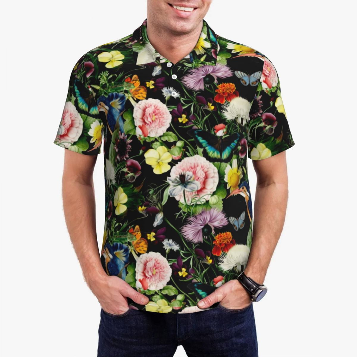 Fractal Flower Print Casual T-Shirts Abstract Modern Art Polo Shirts ...