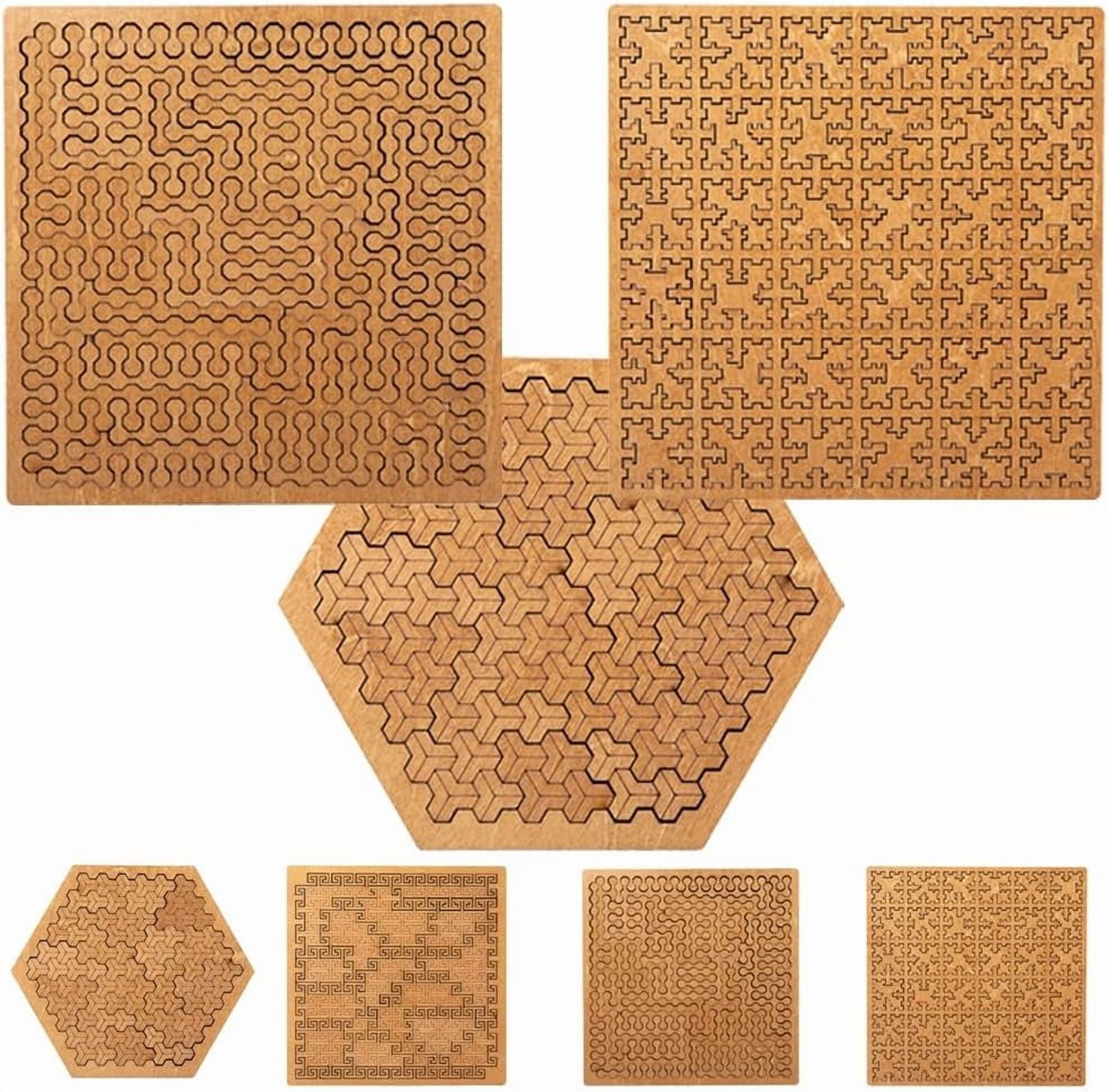 Fractal Tray Puzzle Set, 4-Pack Hard Wooden Jigsaw Puzzles for Adults ...