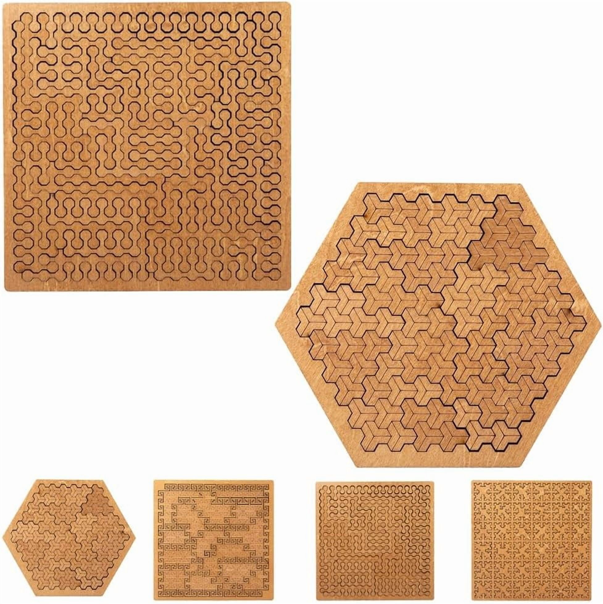 Fractal Tray Puzzle Set, 4-Pack Hard Wooden Jigsaw Puzzles for Adults ...
