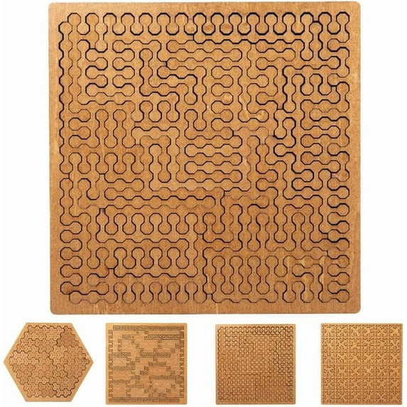 Fractal Tray Puzzle Set, 4-Pack Hard Wooden Jigsaw Puzzles for Adults ...
