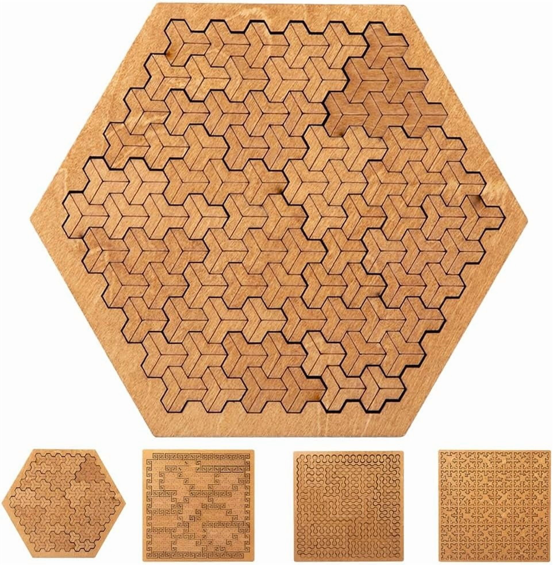 Fractal Tray Puzzle Set, 4-Pack Hard Wooden Jigsaw Puzzles for Adults ...