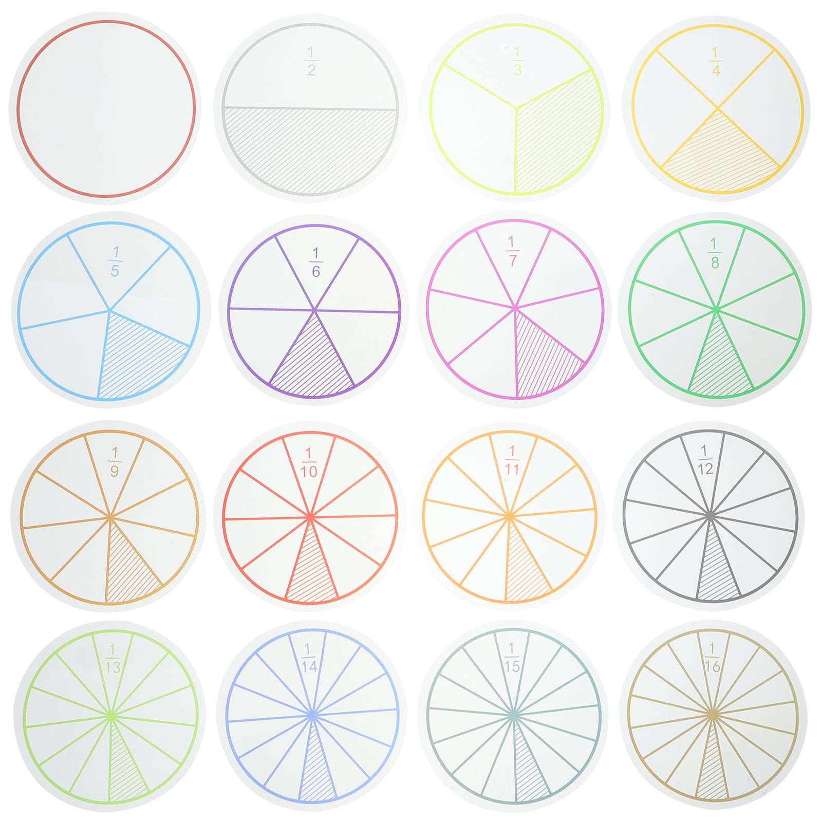 Fraction Circles，16 Sheets of Children Math Counting Toy Interesting ...