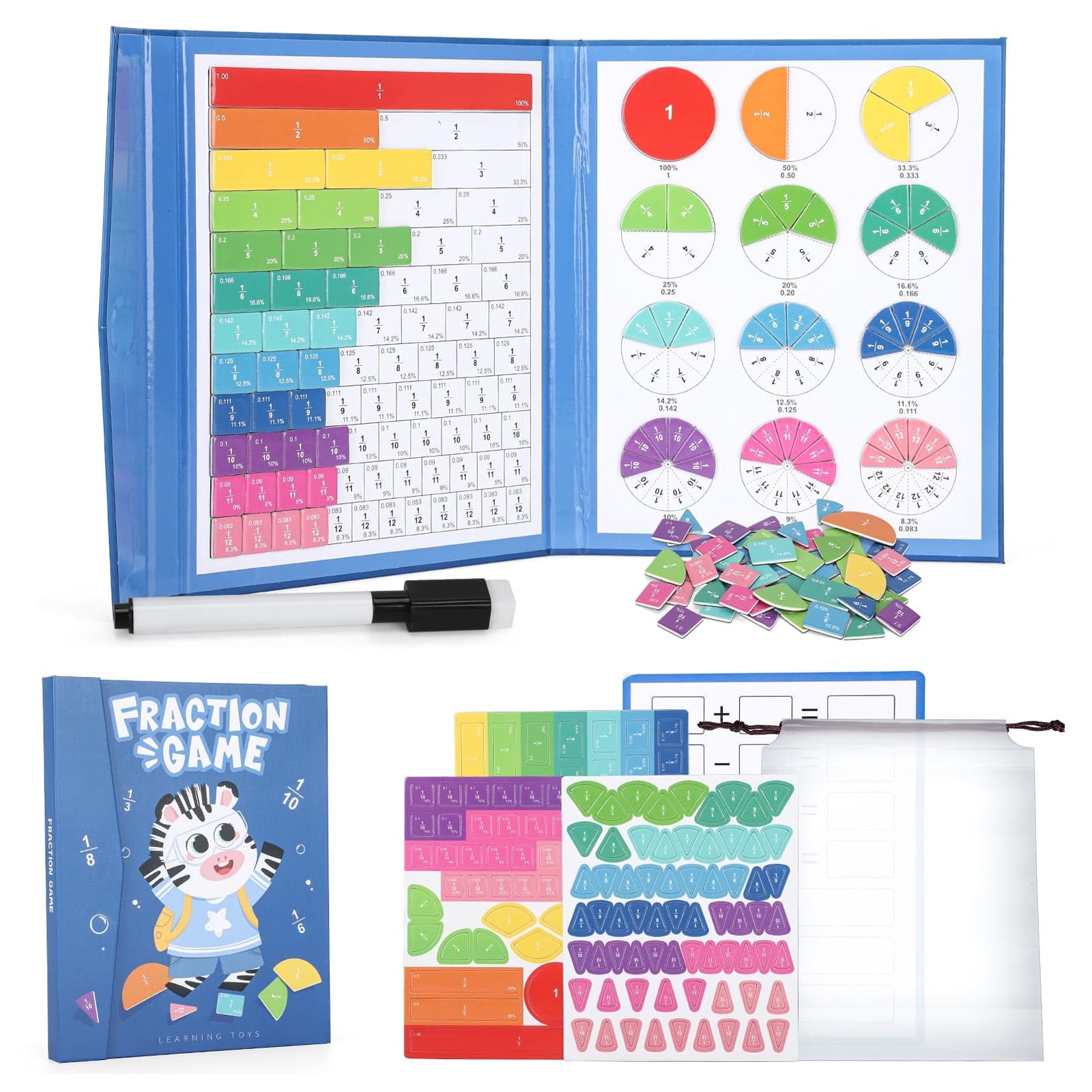 Fraction Educational Puzzles for 3 4 5 6 7 Year Old Kids Math Fractions ...