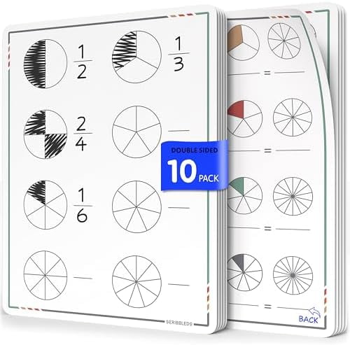 Fraction Manipulatives 9”x12” Small White Board Dry Erase Sheets Math ...