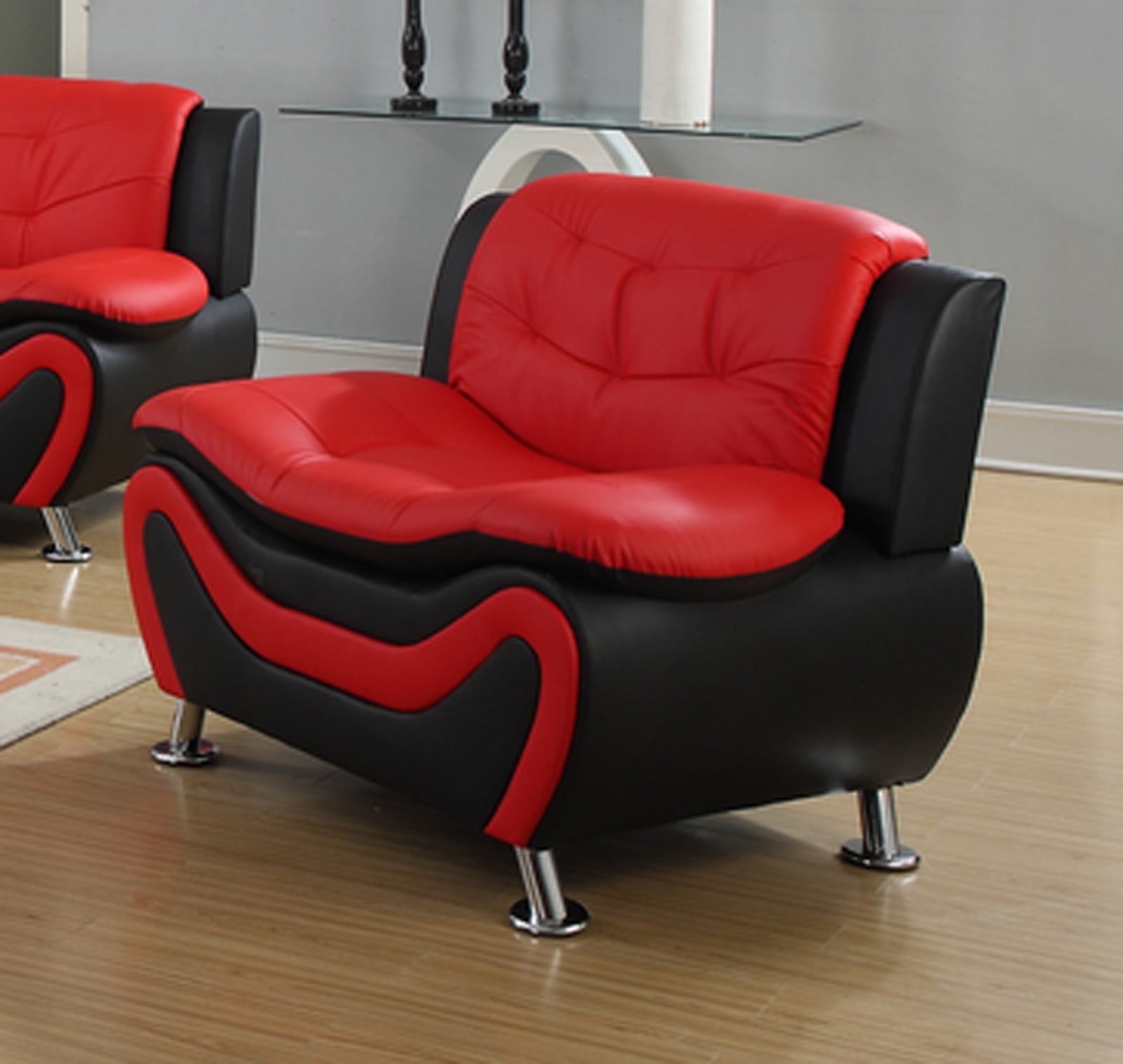 Frady Black and Red Faux Leather Modern Chair - Walmart.com