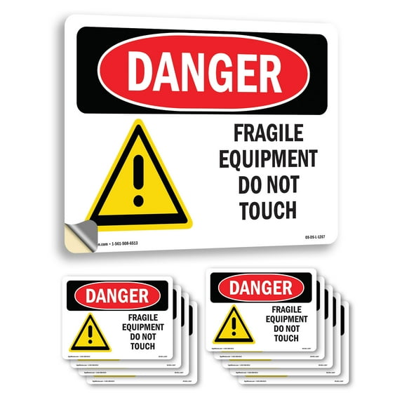 Fragile Equipment Do Not Touch OSHA Danger Vinyl Decal Label 10 Inch x ...