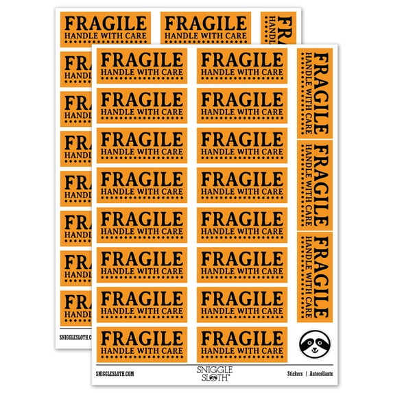 Fragile Handle With Care Dotted Line Label Box Sticker Set - Orange ...