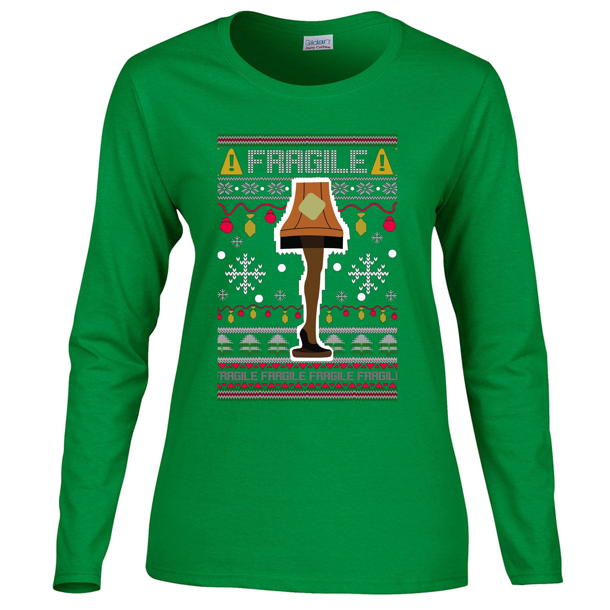 Fragile Leg Lamp Christmas Story Ugly Christmas Womens Long Sleeves ...