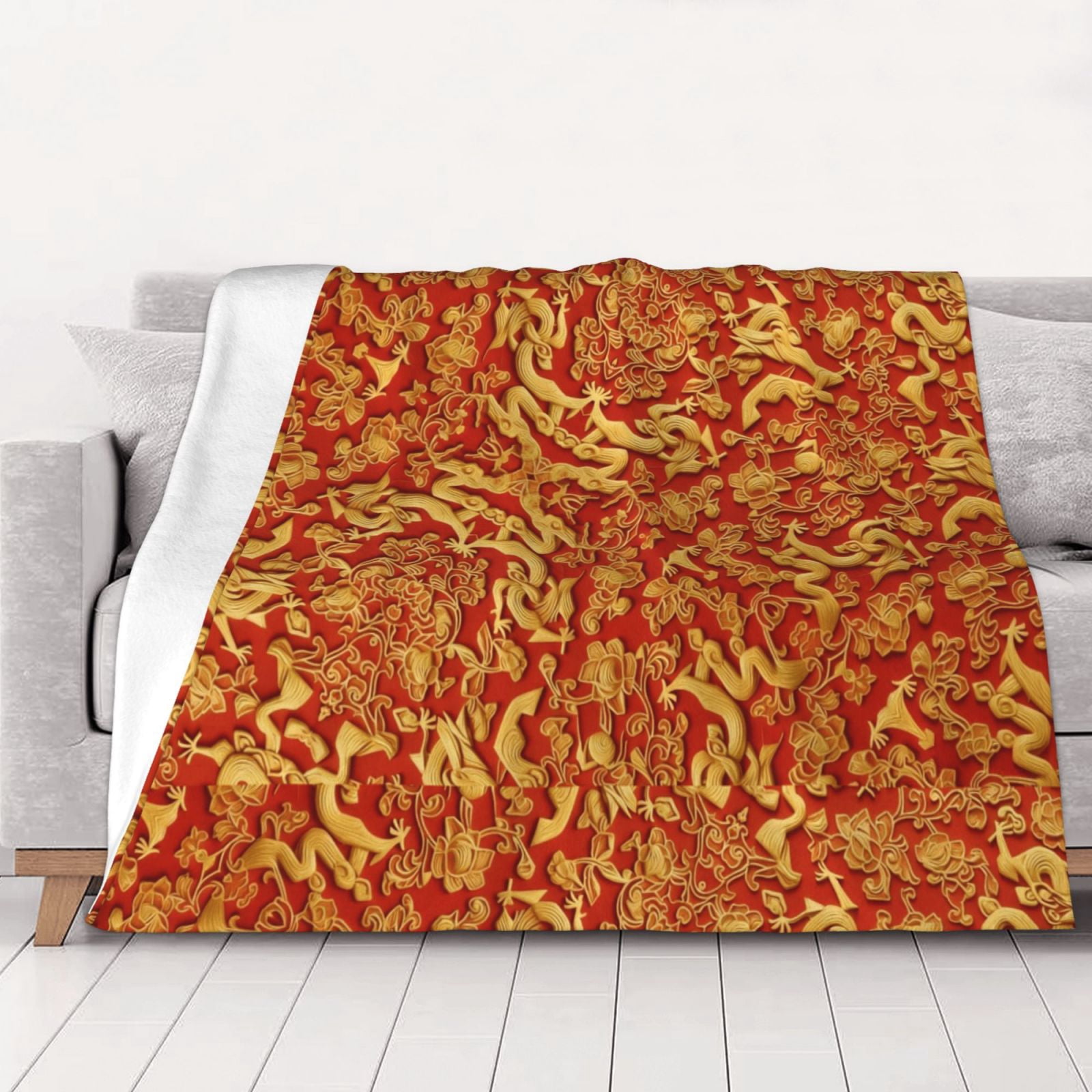 Fragment Of Red Chinese Silk Throws Blanket Fleece Soft Cozy Warm Plush ...