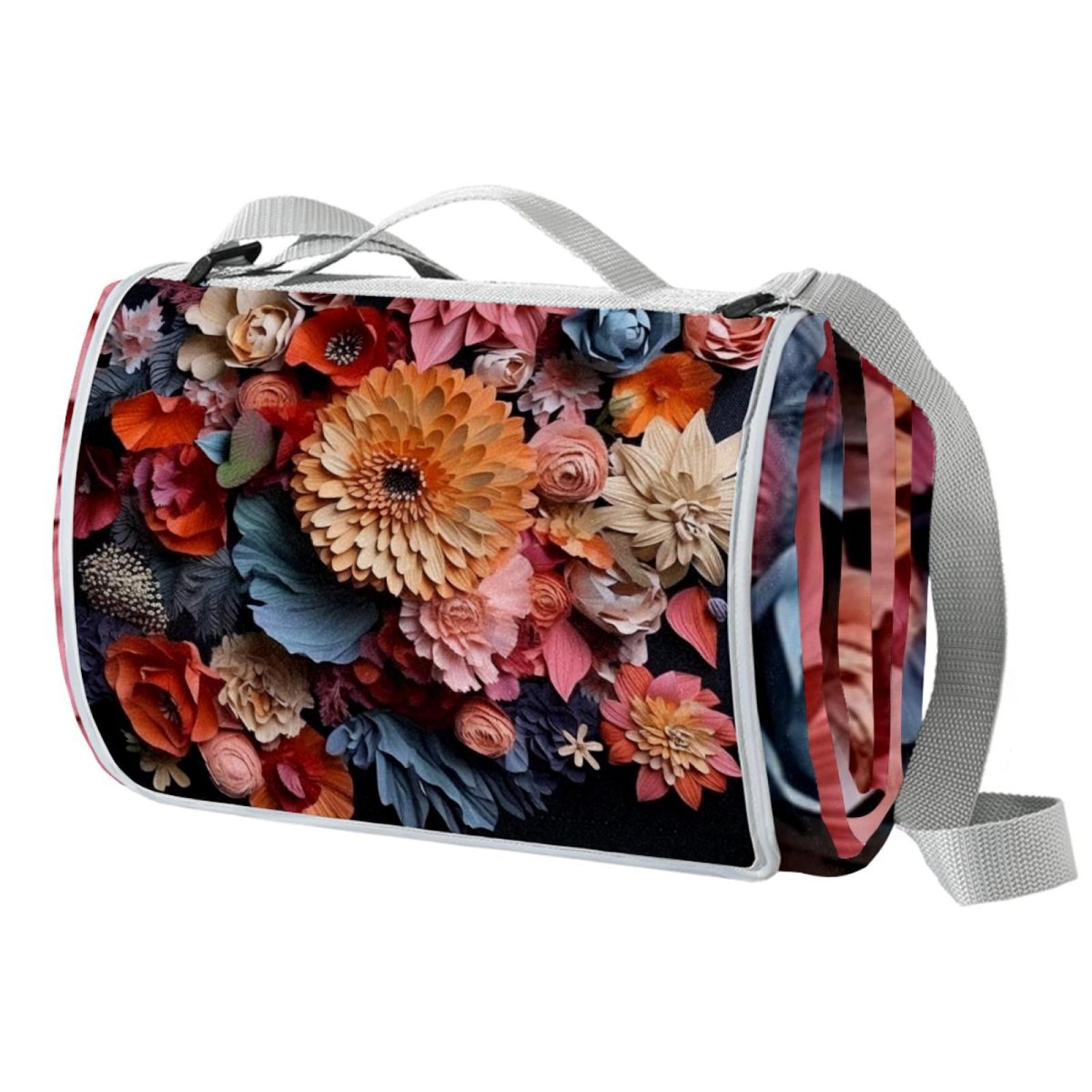 Fragmented Flowers Canvas Beach Blanket Picnic Mat - Waterproof and ...