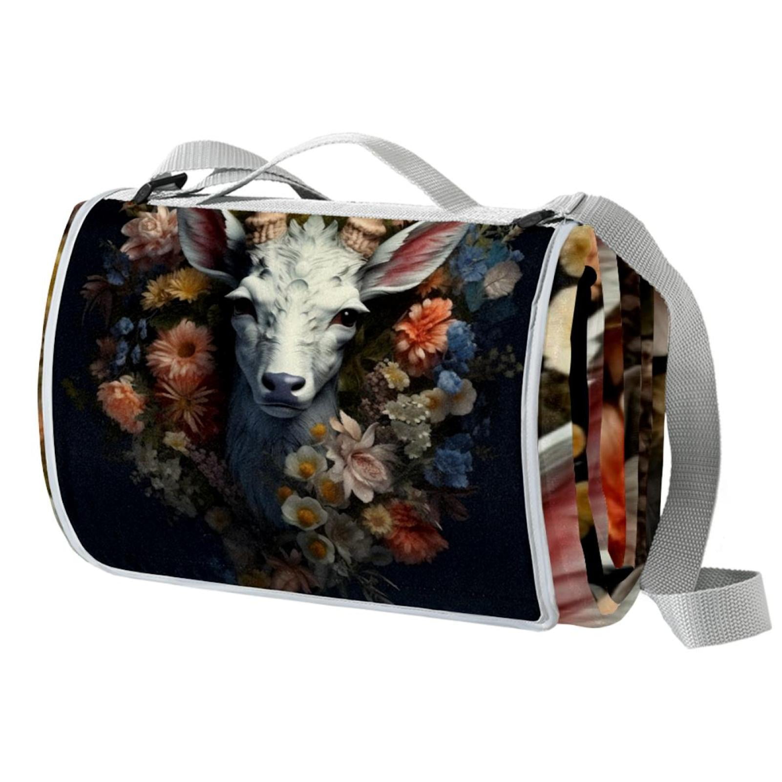 Fragmented Flowers Canvas Picnic Blanket Waterproof Outdoor Beach Mat ...