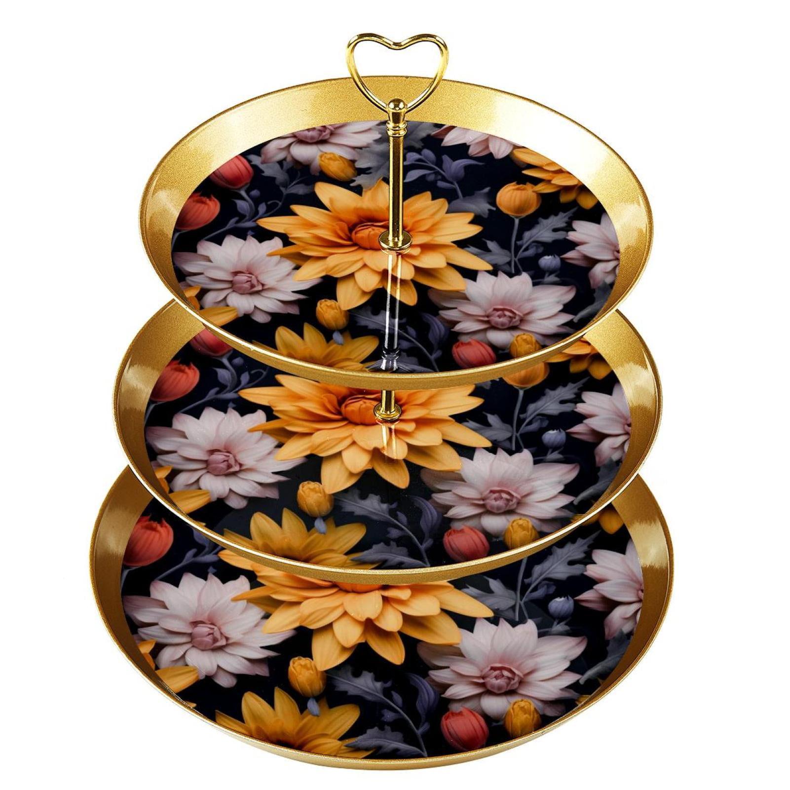 Fragmented Flowers Elegant Plastic Discs Cake Holder with Iron Pillars ...