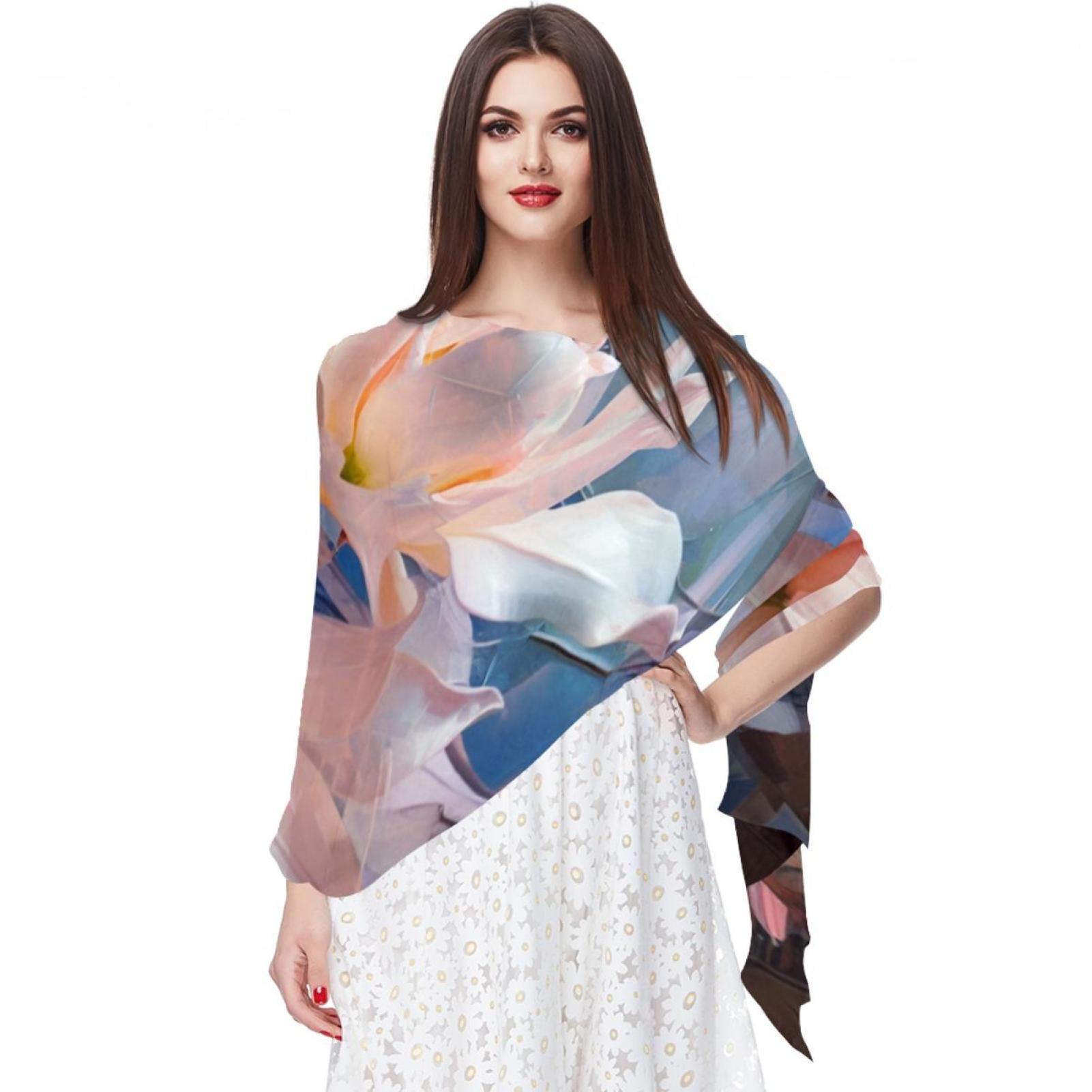 Fragmented Flowers Elegant Silk Scarf - Translucent Chiffon Yarn ...