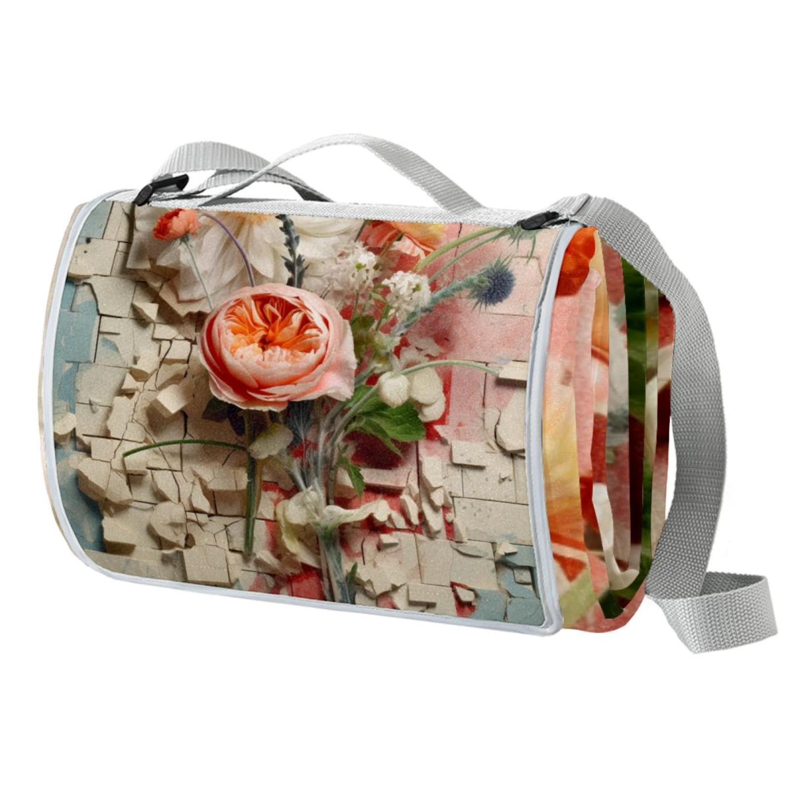 Fragmented Flowers Extra-Large Canvas Picnic Mat for Outdoor Beach ...
