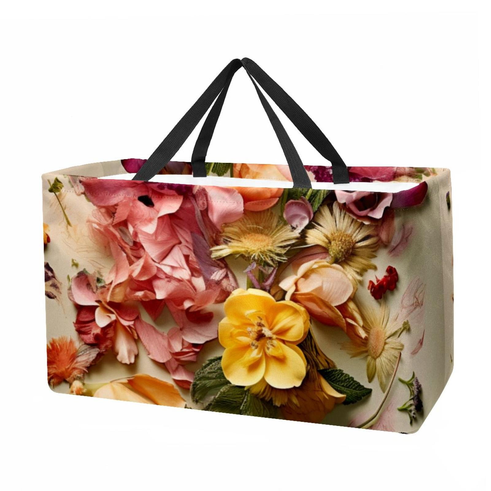 Fragmented Flowers Foldable Reusable Oxford Cloth Laundry Basket - Large Capacity Shopping ...