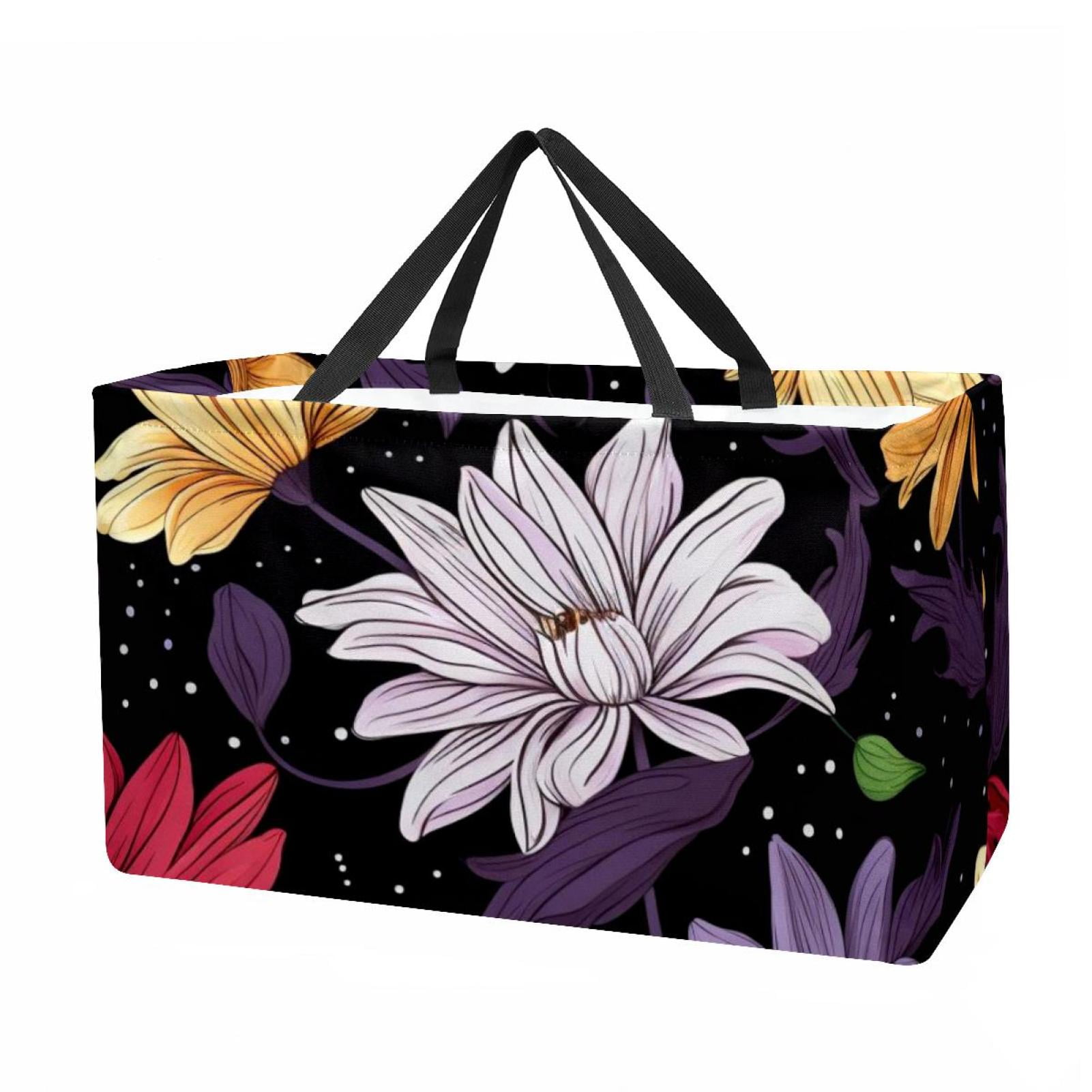Fragmented Flowers Large Beach Bag with Storage Bins and Shopping Basket - Foldable Oxford Cloth ...
