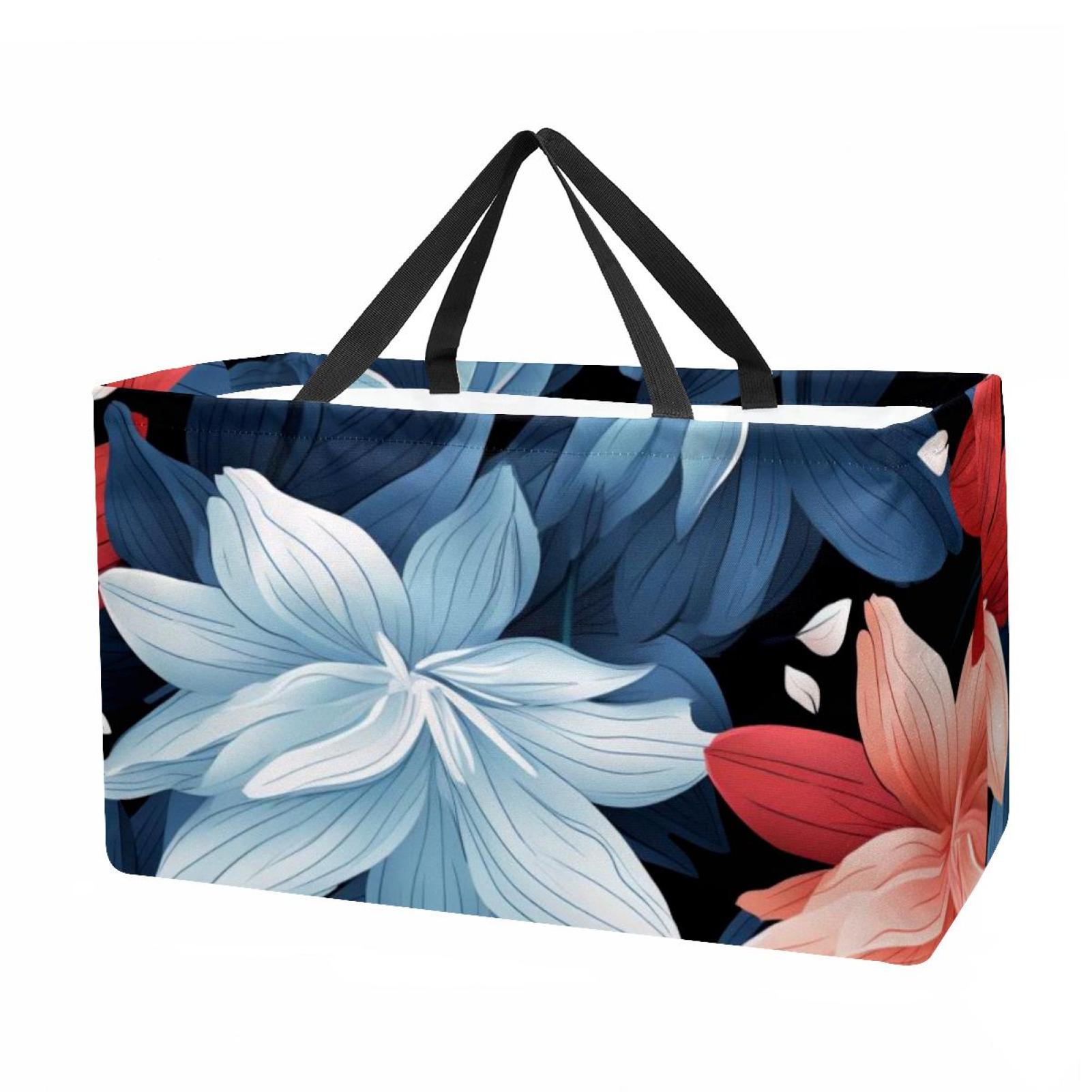 Fragmented Flowers Large Capacity Foldable Oxford Cloth Picnic Basket - Reusable Cube Organizer ...