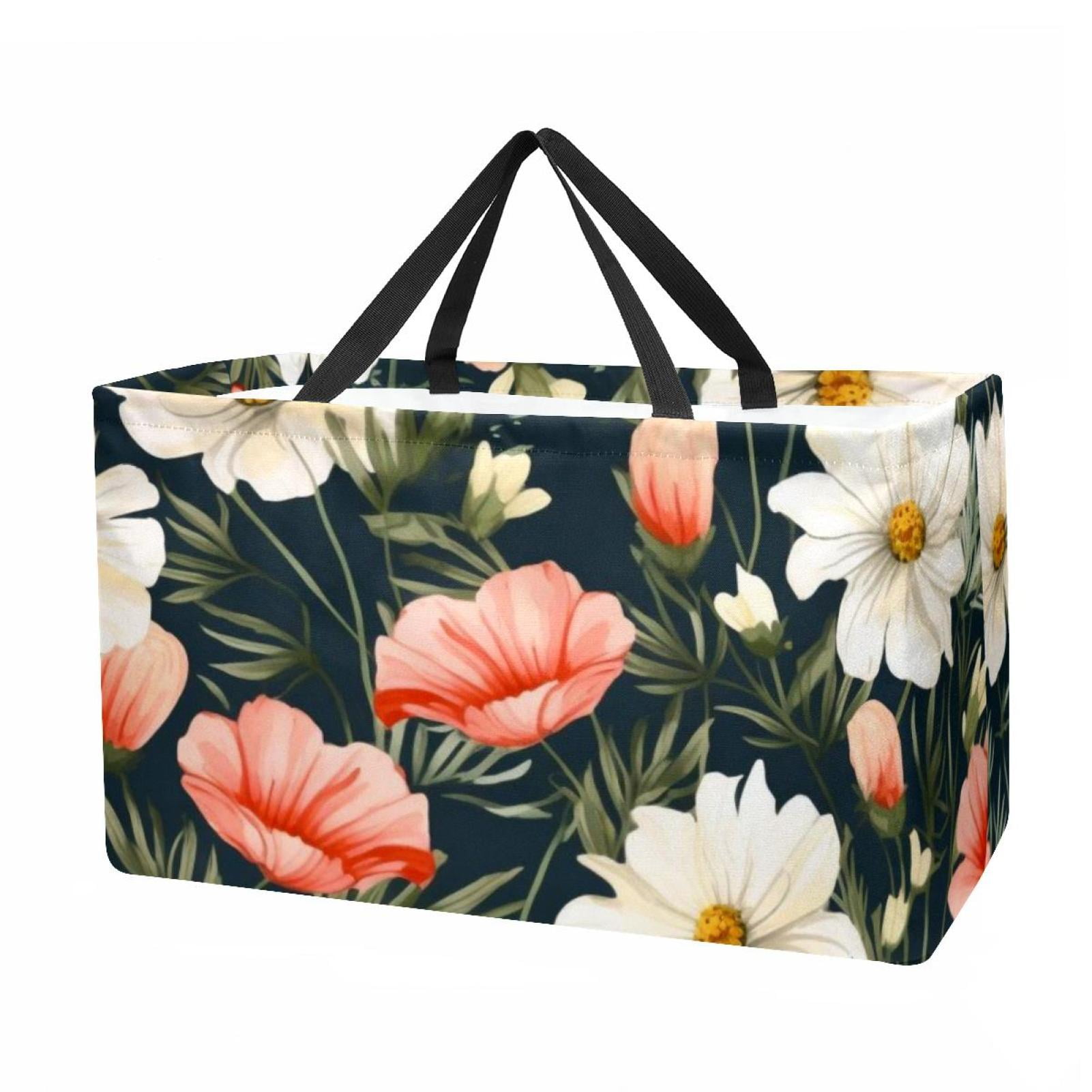 Fragmented Flowers Large Capacity Foldable Oxford Cloth Toy Basket with Reusable Storage Bins ...