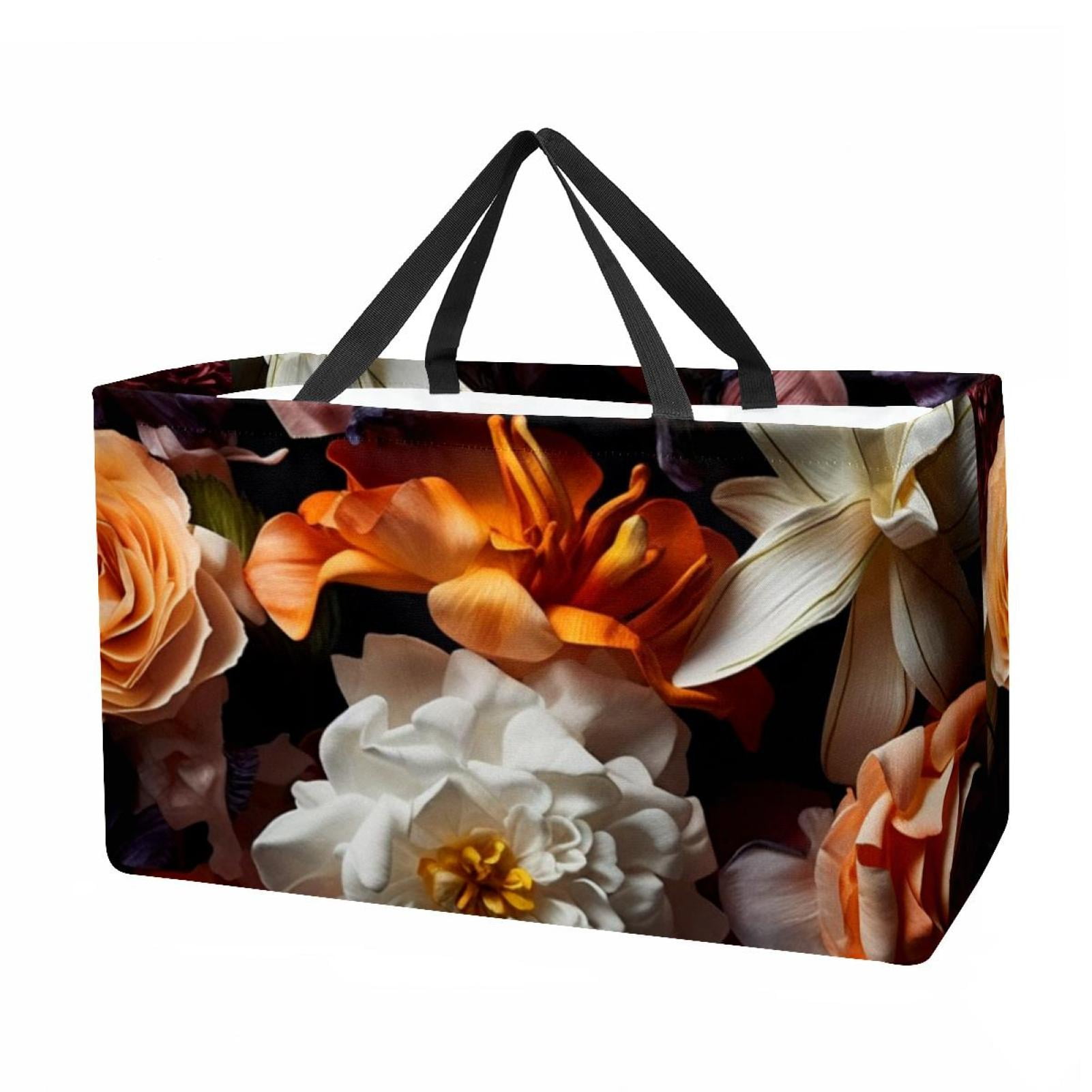 Fragmented Flowers Large Capacity Reusable Foldable Grocery Baskets with Storage Bag – Oxford ...