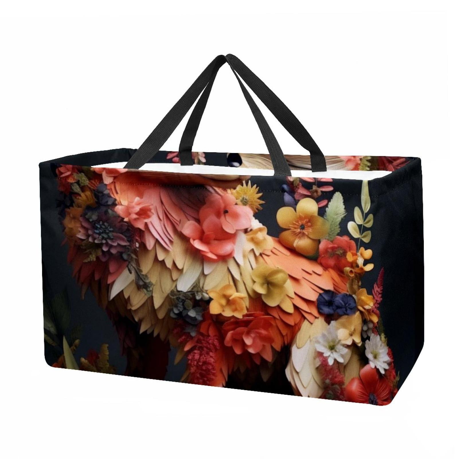 Fragmented Flowers Large Capacity Reusable Foldable Oxford Cloth Cube Organizer Storage Bag ...