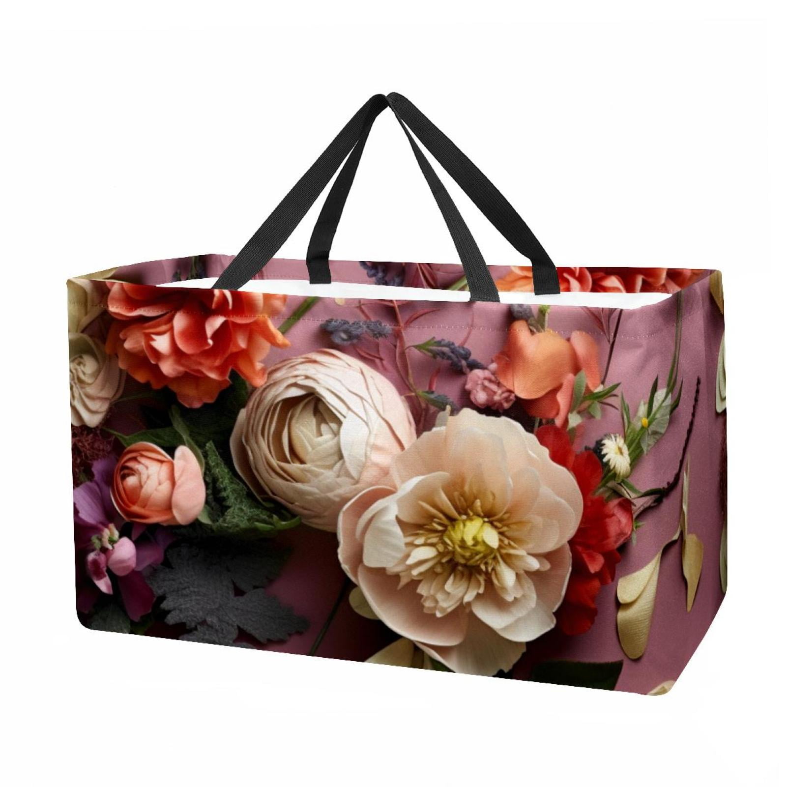 Fragmented Flowers Large Capacity Reusable Foldable Oxford Cloth Grocery Bags: Multifunctional ...