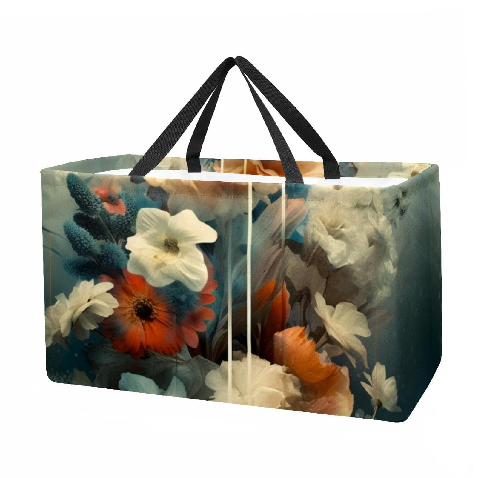 Fragmented Flowers Large Capacity Reusable Foldable Oxford Cloth Storage Bin Shopping Basket ...