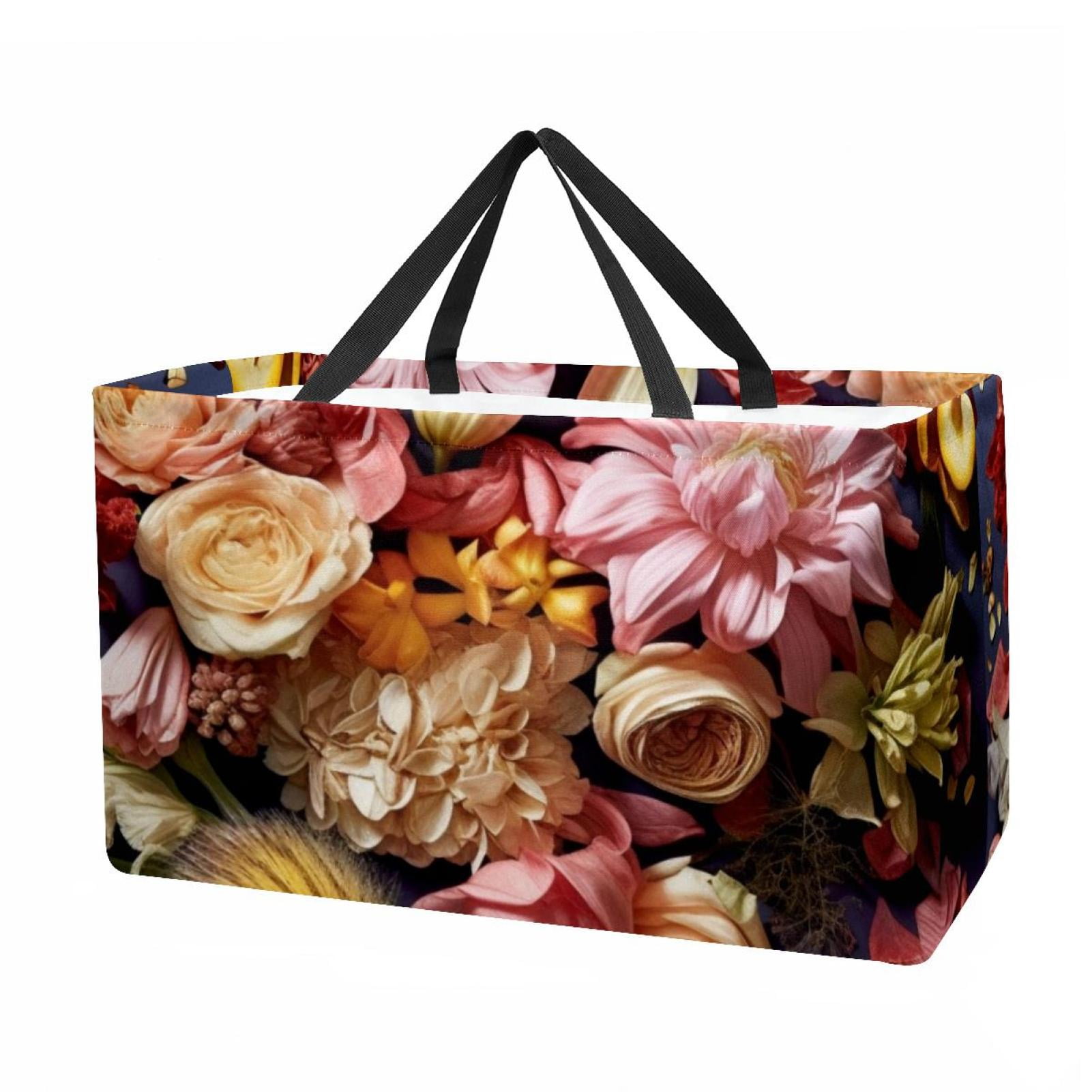 Fragmented Flowers Large Capacity Reusable Laundry Bag – Foldable Oxford Cloth Shopping Bag ...