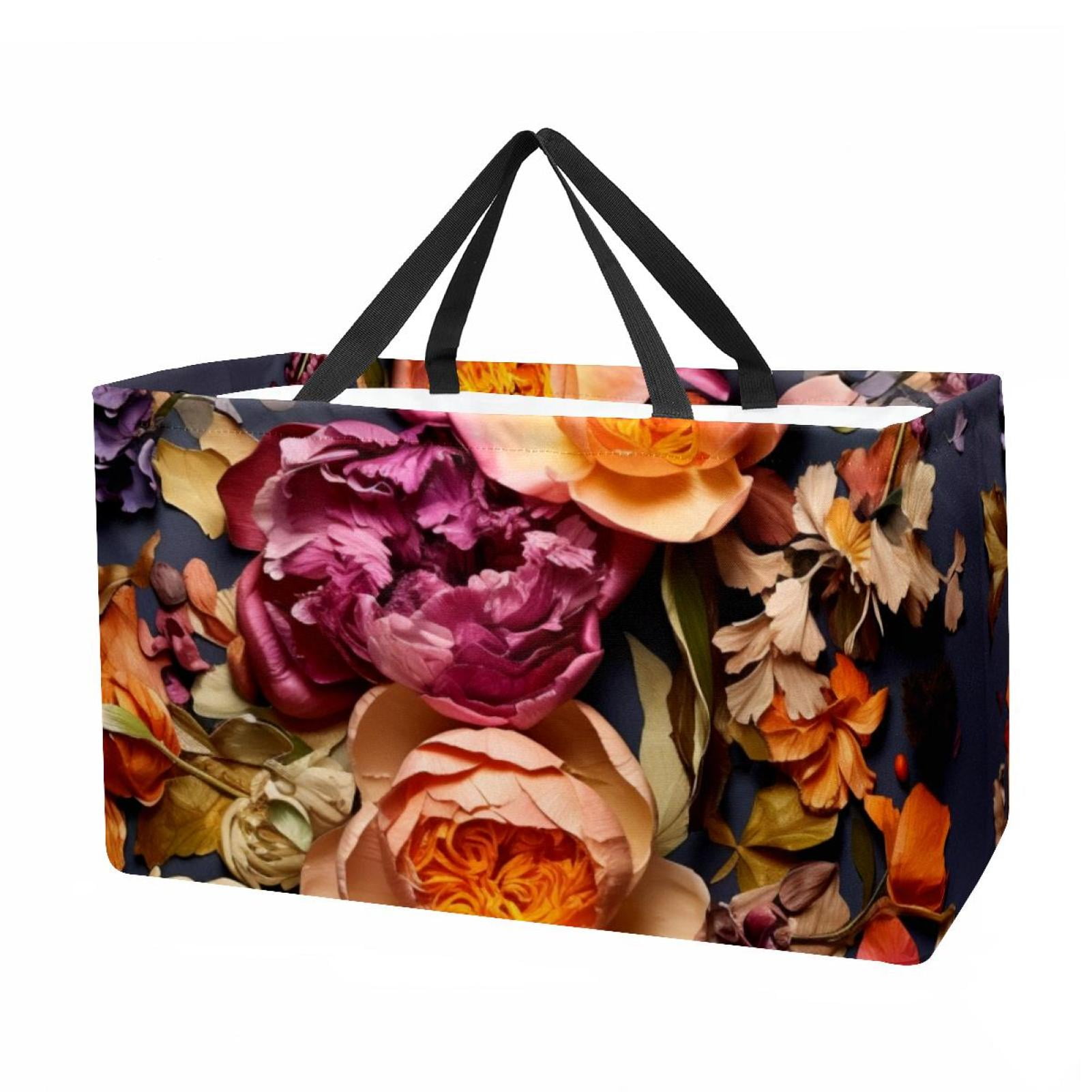 Fragmented Flowers Large Capacity Reusable Oxford Cloth Grocery Basket - Foldable Shopping Bag ...