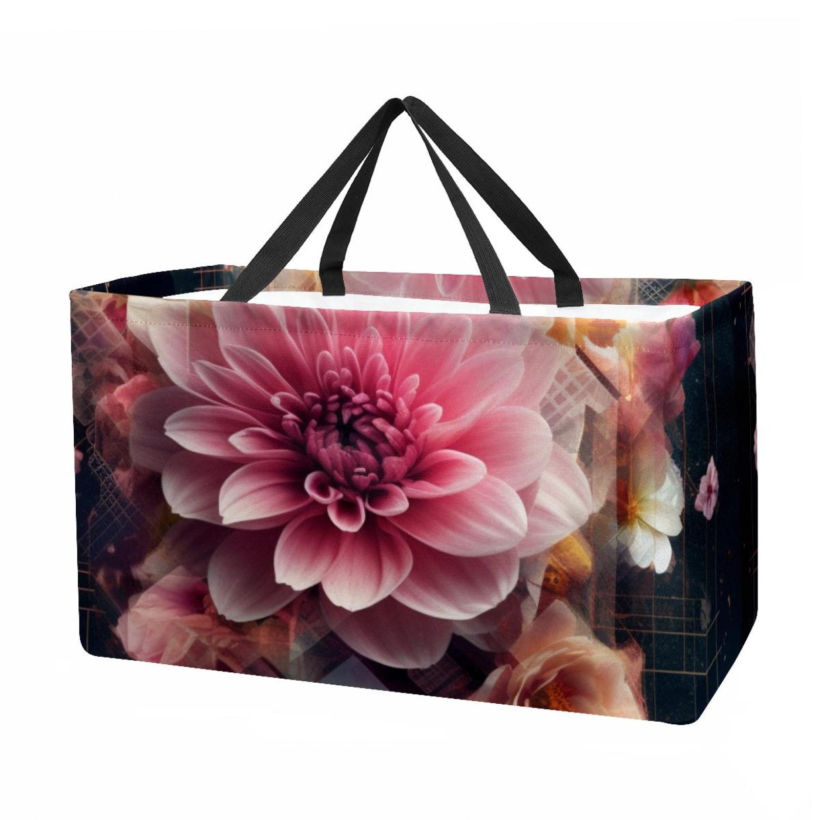 Fragmented Flowers Large Capacity Reusable Oxford Cloth Picnic Baskets Storage Bins Storage Box ...