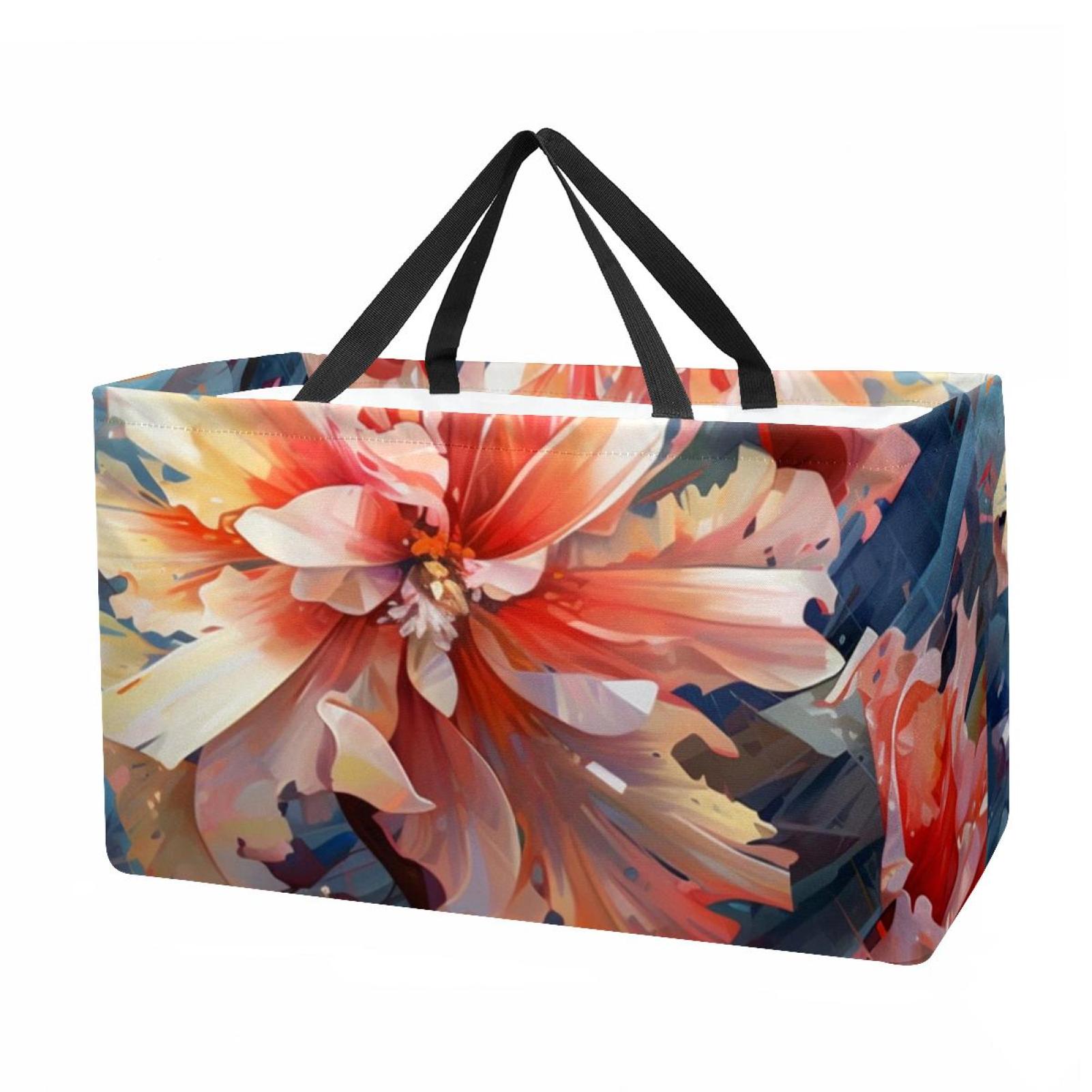 Fragmented Flowers Large Capacity Reusable Oxford Cloth Storage Bin: Foldable Storage Bag ...