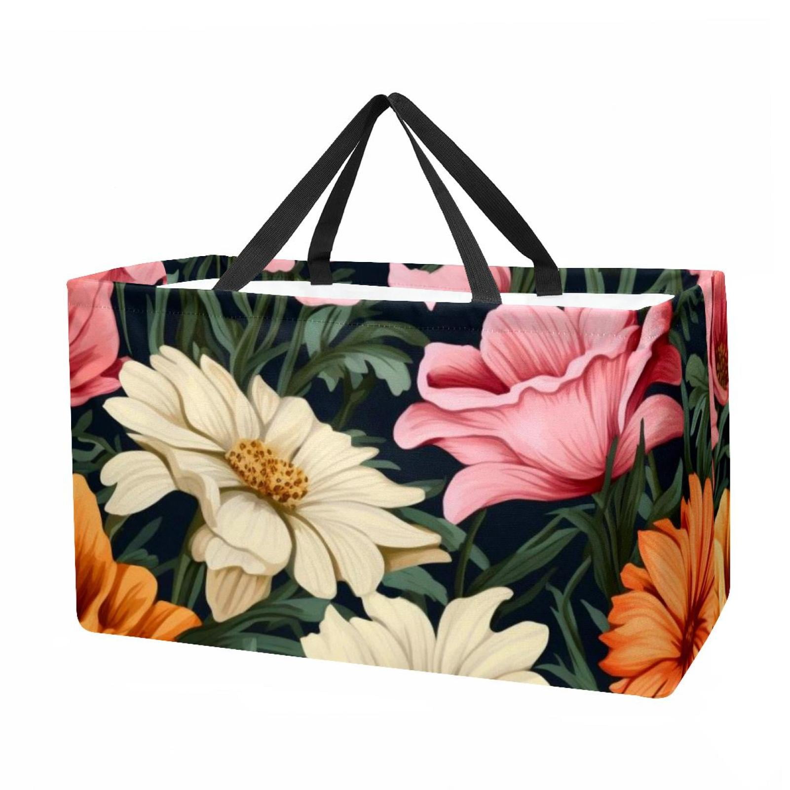 Fragmented Flowers Large Foldable Beach Bag with Collapsible Bucket, Cube Organizer, and Grocery ...