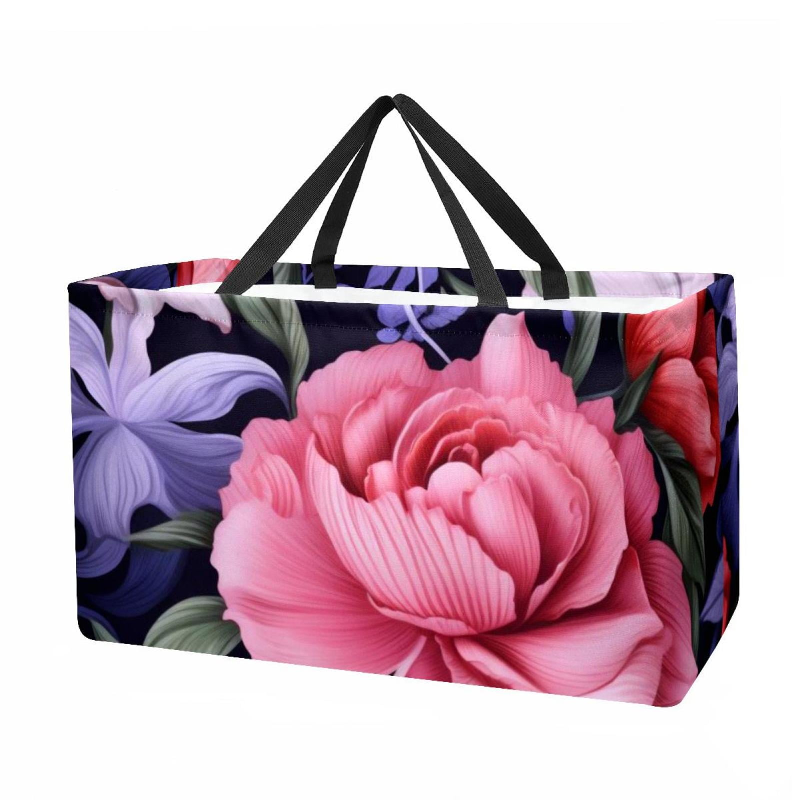 Fragmented Flowers Large Foldable Oxford Cloth Beach Bag Storage Bin Shopping Basket Cube ...